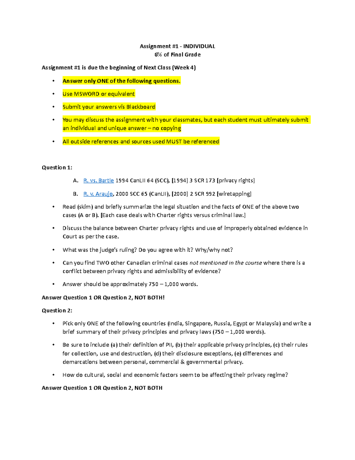 Assignment #1 - notes - Assignment #1 - INDIVIDUAL 6% of Final Grade ...