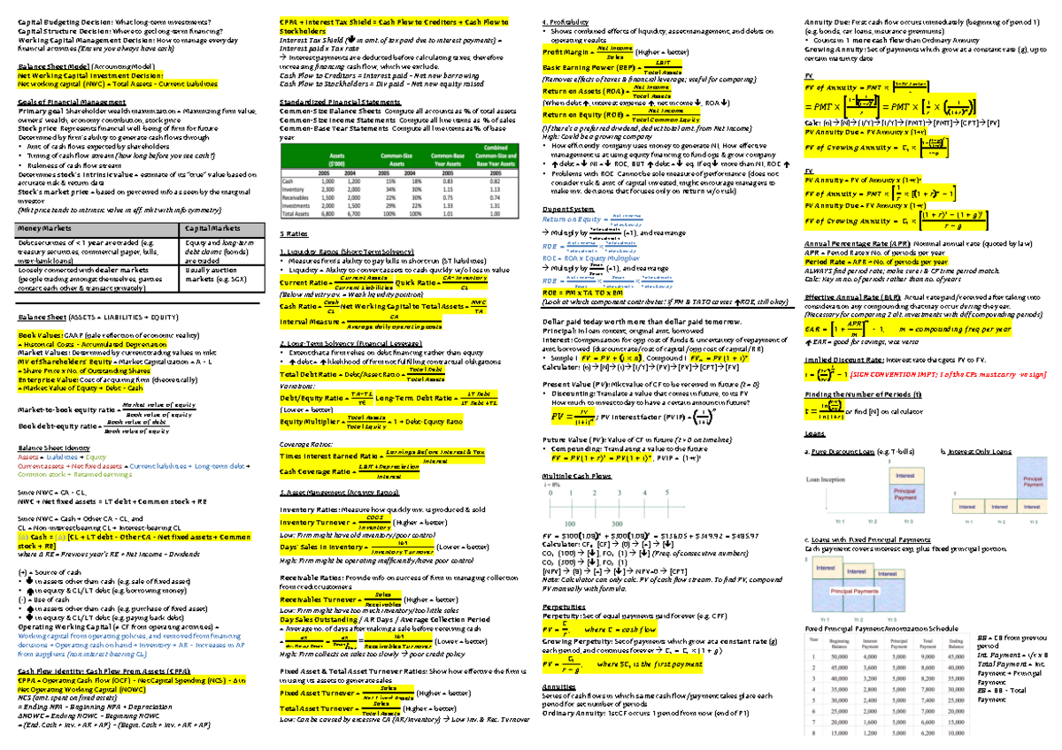 Cheat Sheet (Finals) v3 - **Capital Budgeting Decision: ** What long ...