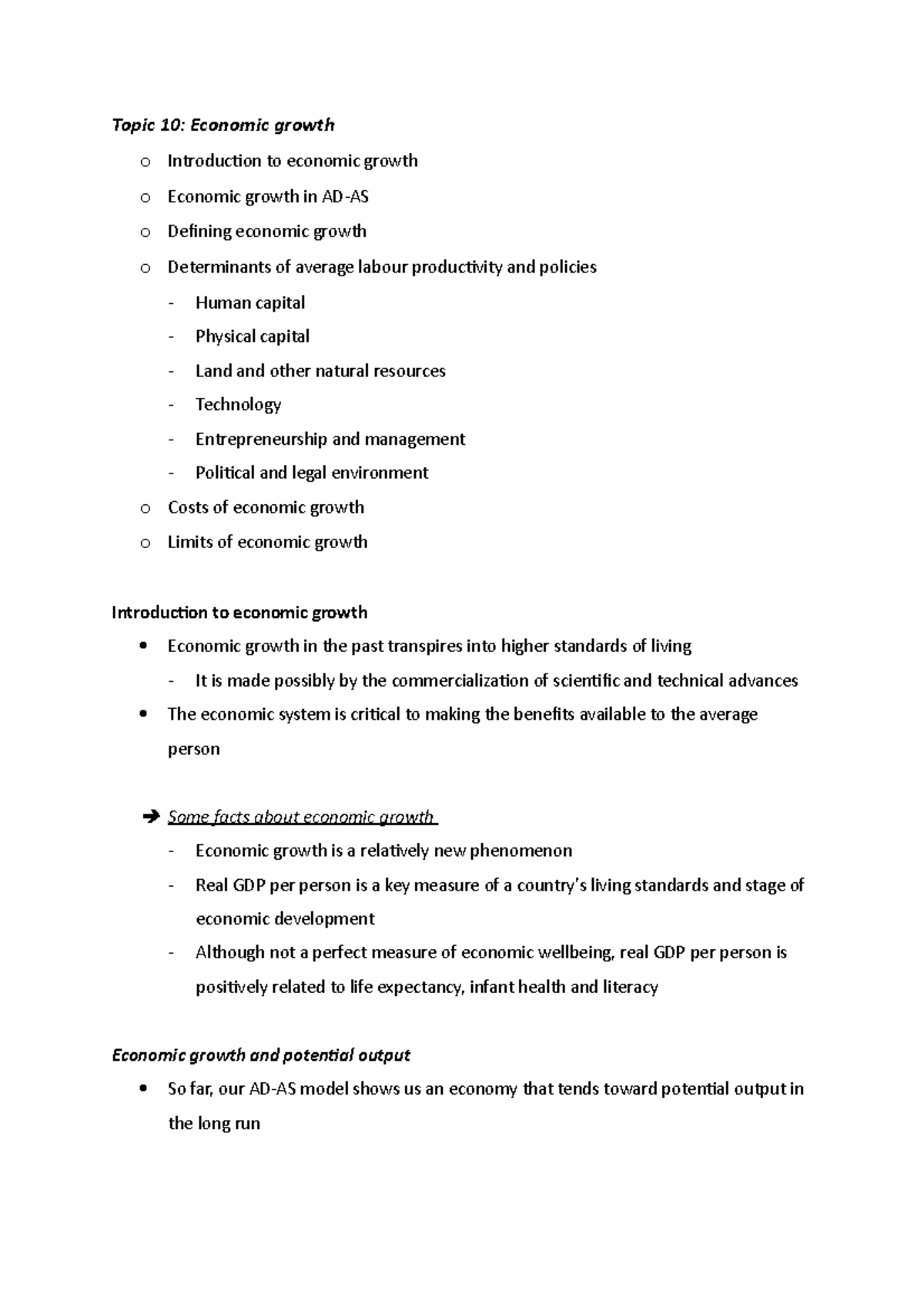 Topic 10 - economic growth - ECC1100 - Monash - Studocu
