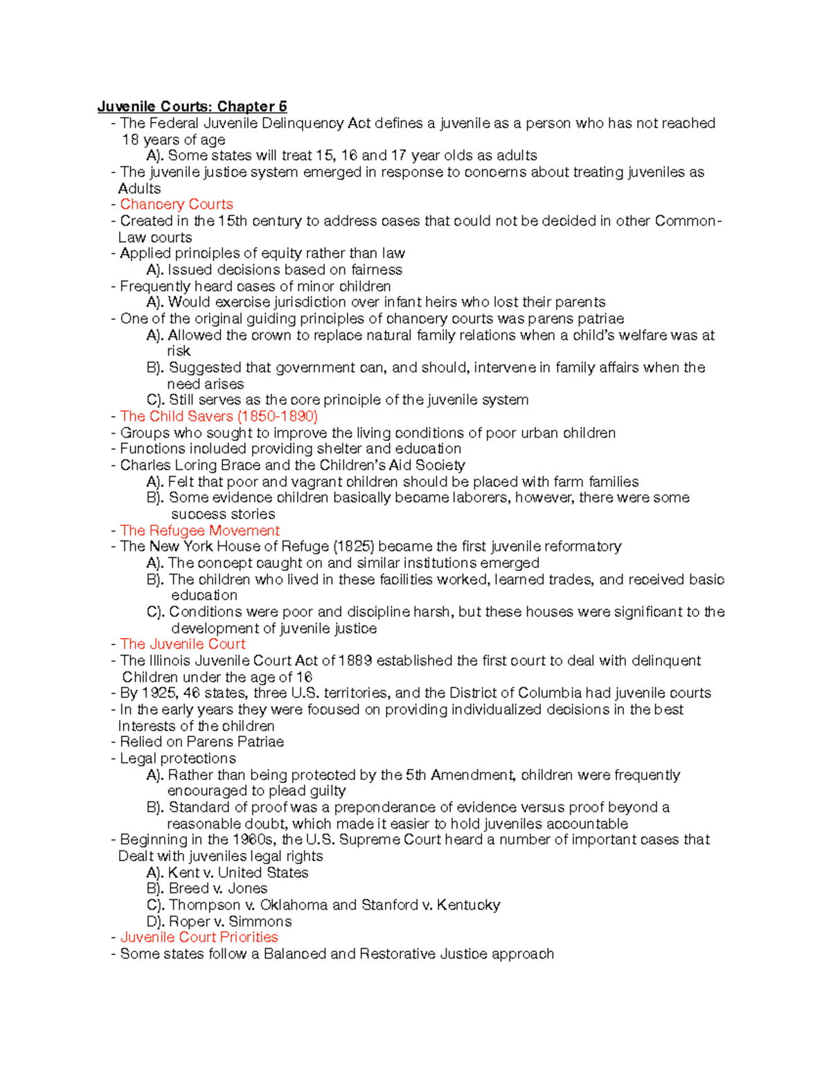 LAW 206 Chapter 5 - Class notes - Juvenile Courts: Chapter 5 The ...