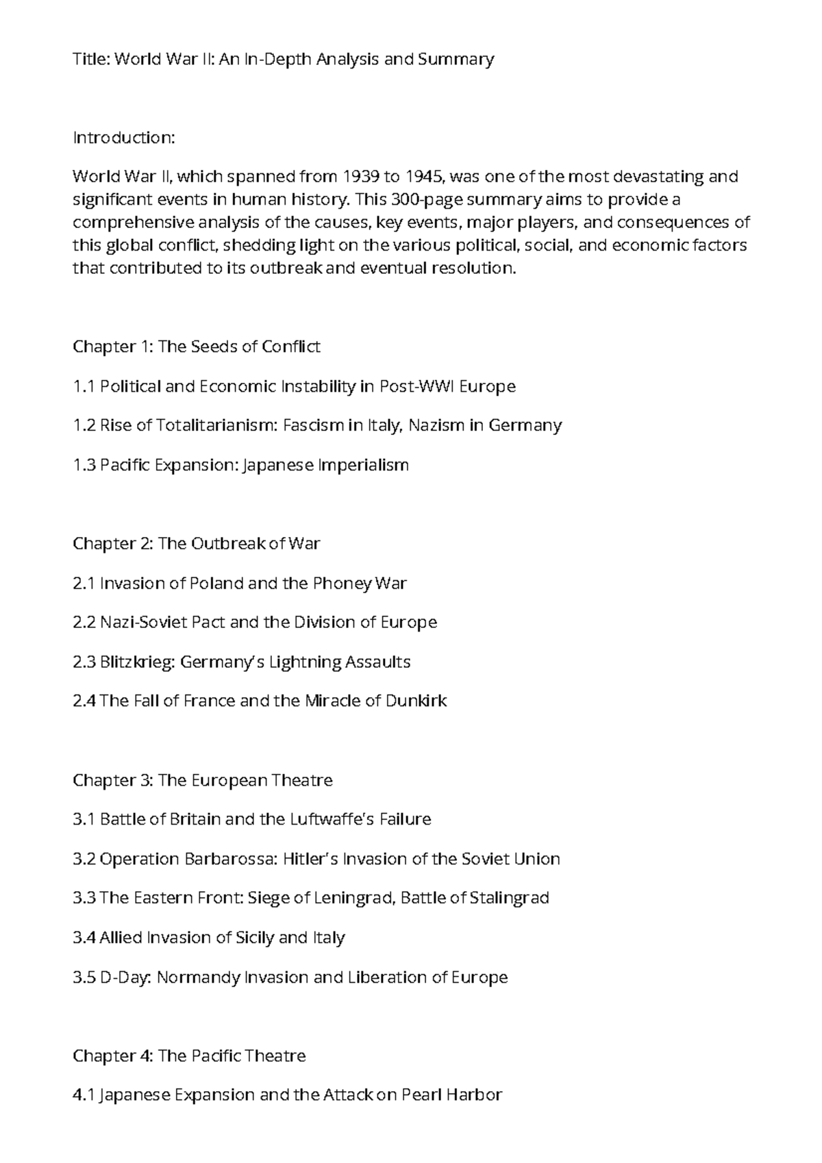 World War 2 Overview - Title: World War II: An In-Depth Analysis and ...