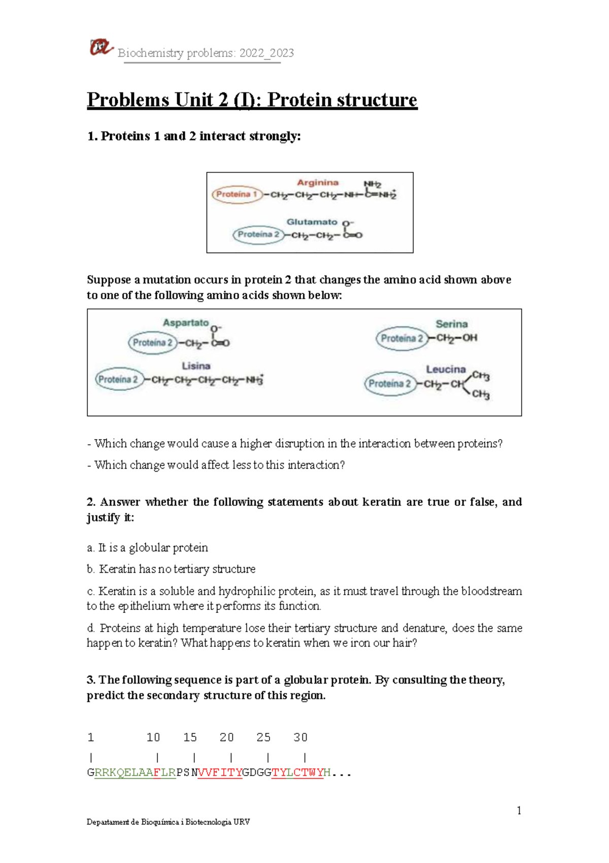 Problems 2 unit 2 - Biochemistry problems: 2022_ Problems Unit 2 (I ...