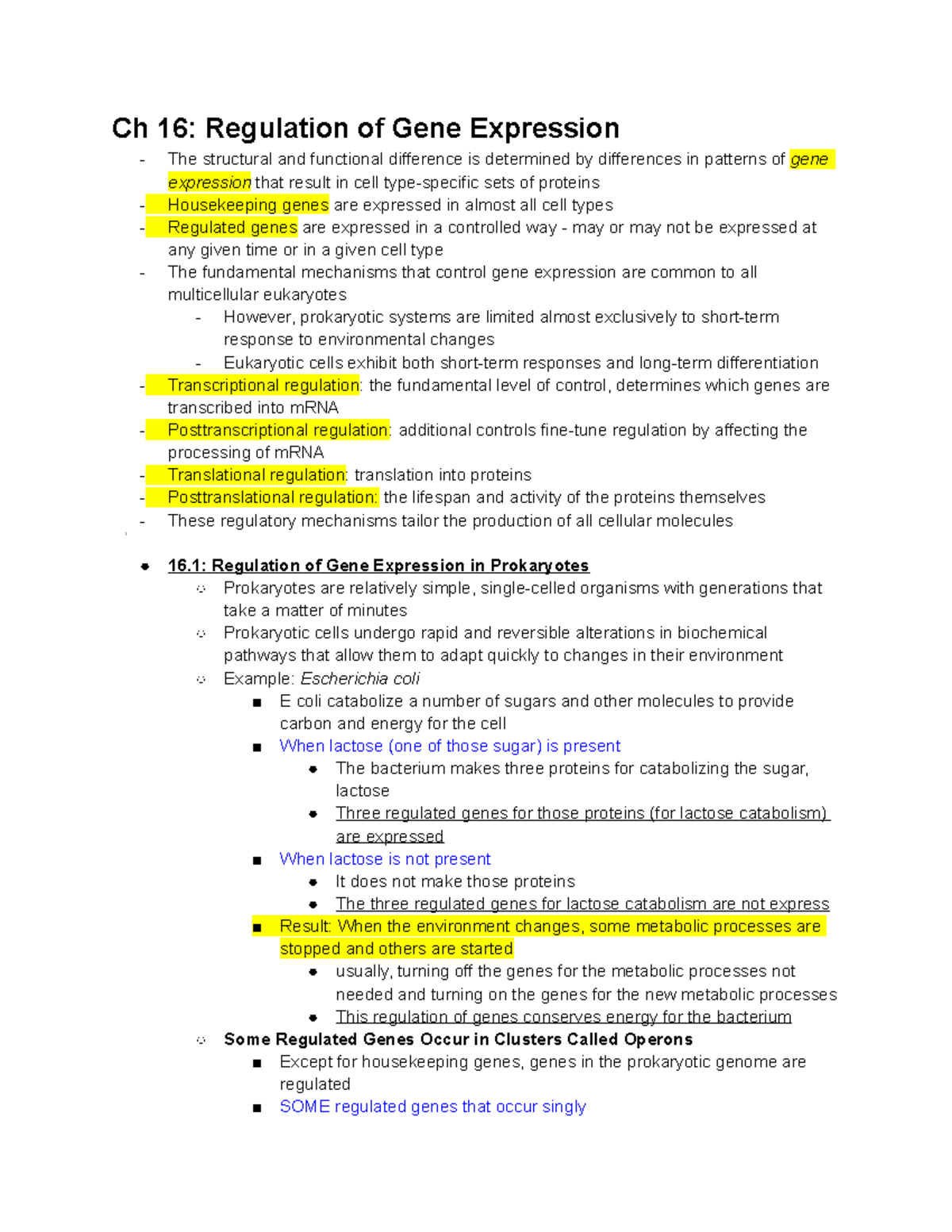 Ch 16-2 Regulation of Gene Expression - Ch 16: Regulation of Gene ...