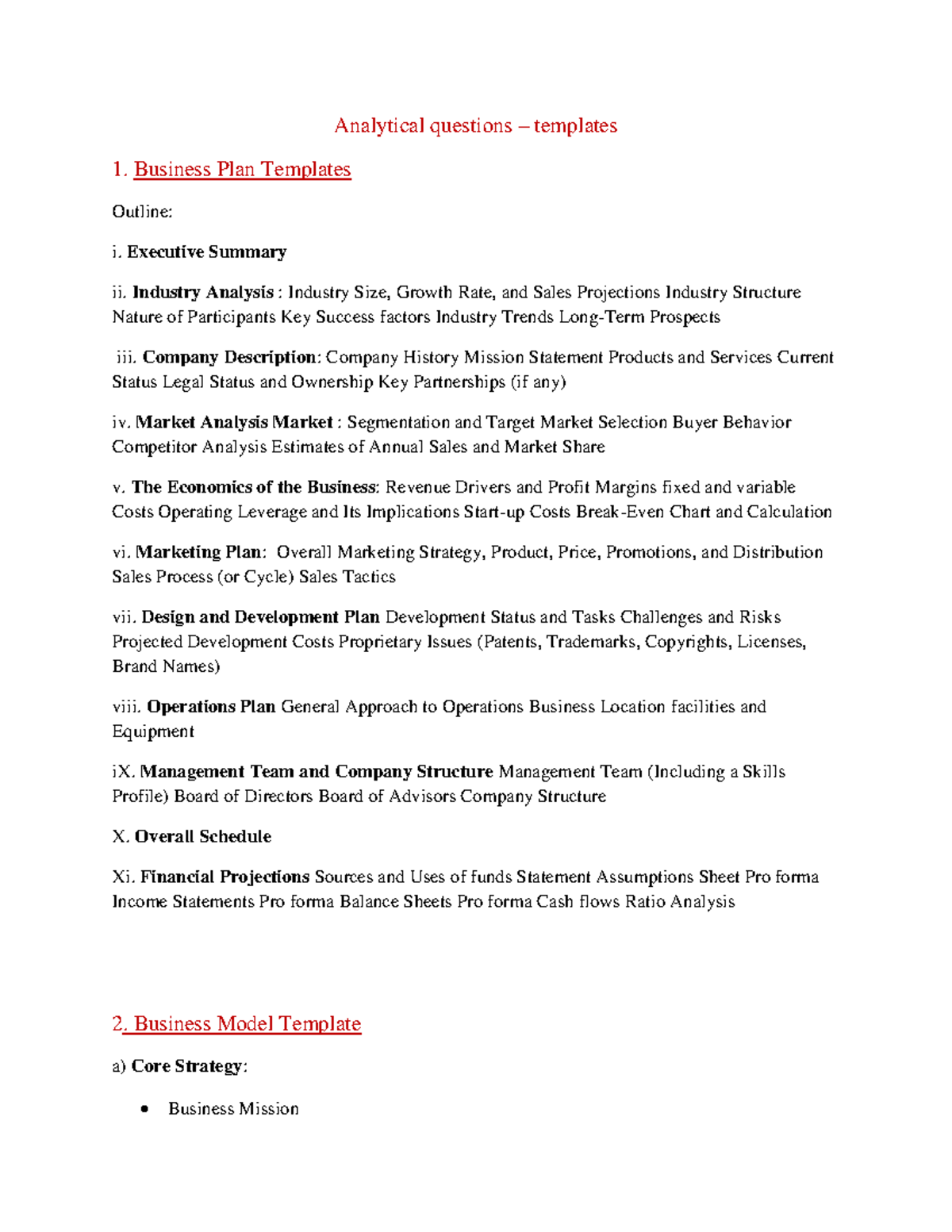 23rd April-templates for analytical questions - Analytical questions ...