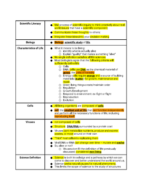 BIO 101 Exam 1 Study Guide - BIO 101 Exam 1 Study Guide Chapter 1: Life ...