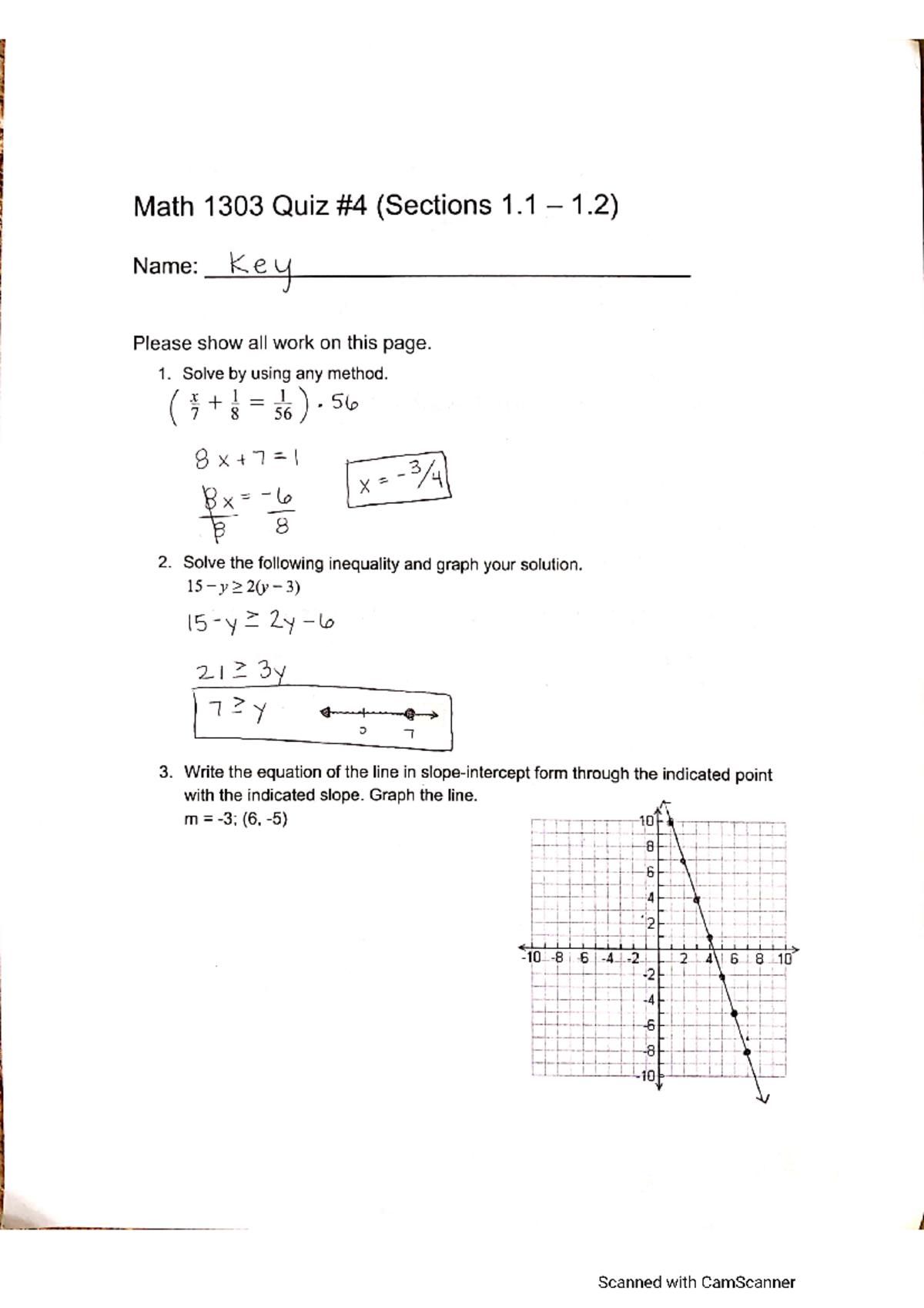 03Q4 key - Precalculus for Business lesson 4 Quiz Key - Math 1303 - Studocu
