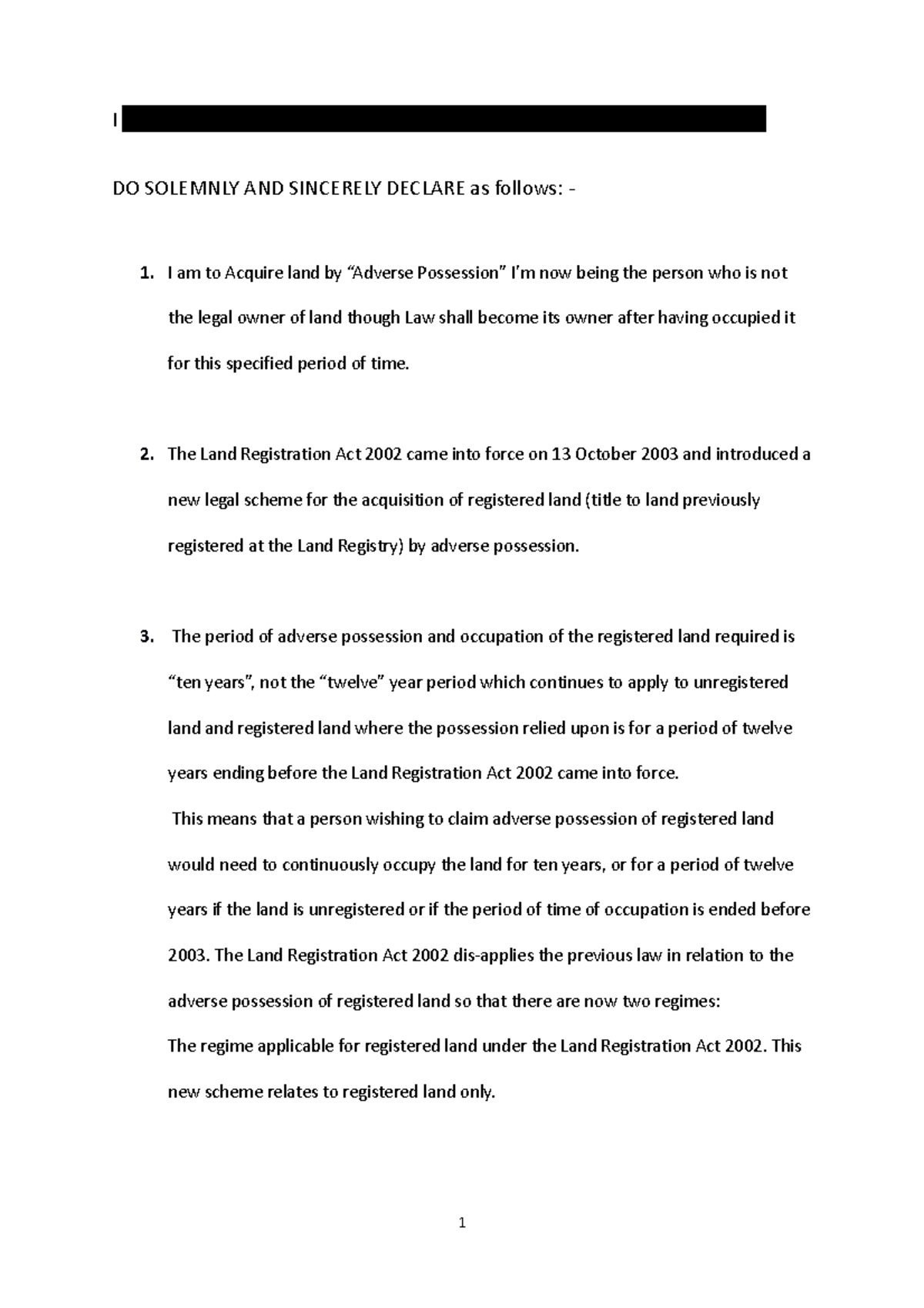 Skeleton adverse possession - I Gary Alan Hilton of Derwen, Parkway ...