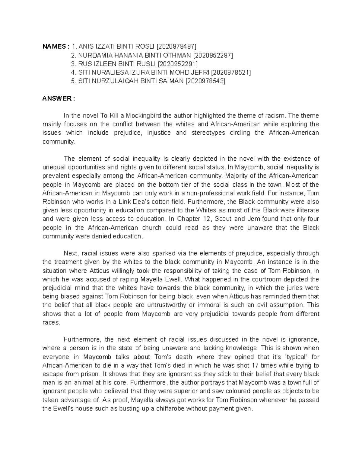 Group 1 Written Reflection To Kill A Mockingbird Novel by Harper Lee ...