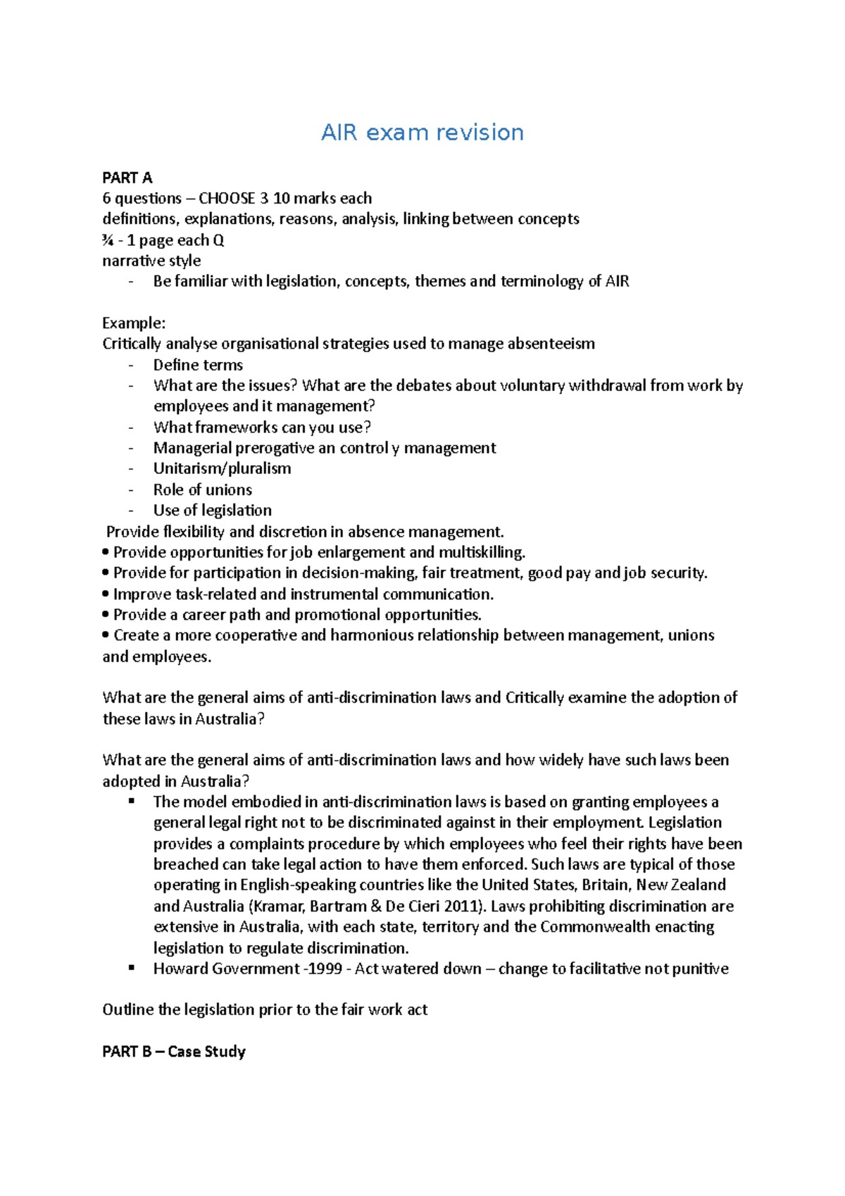 AIR exam revision - AIR exam revision PART A 6 quesions – CHOOSE 3 10 ...