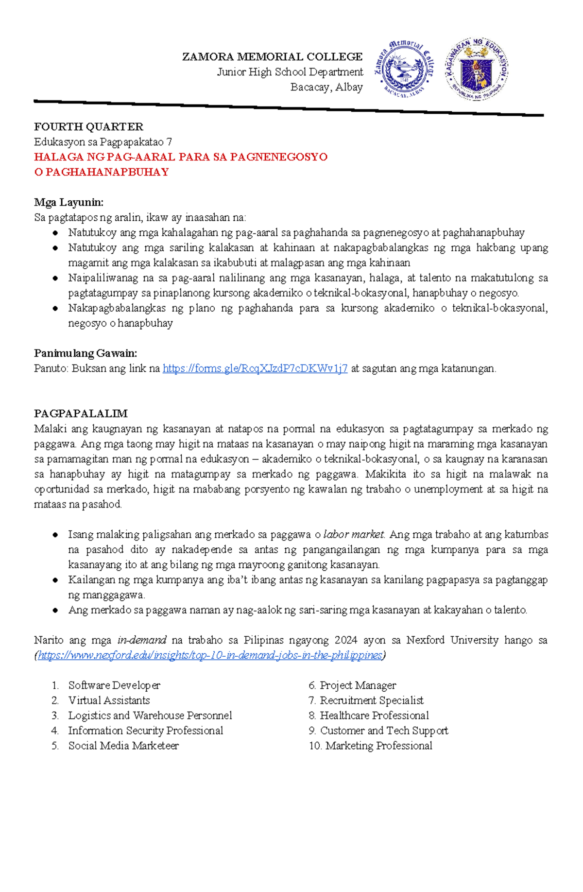 ESP-7-Module - MODULE FOR ESP 7 - ZAMORA MEMORIAL COLLEGE Junior High ...