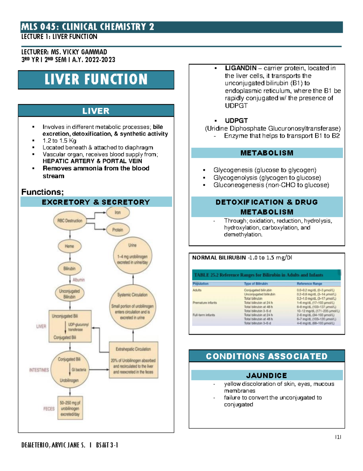 CC2 L1 - lecture - LECTURE 1: LIVER FUNCTION LECTURER: MS. VICKY GAMMAD ...