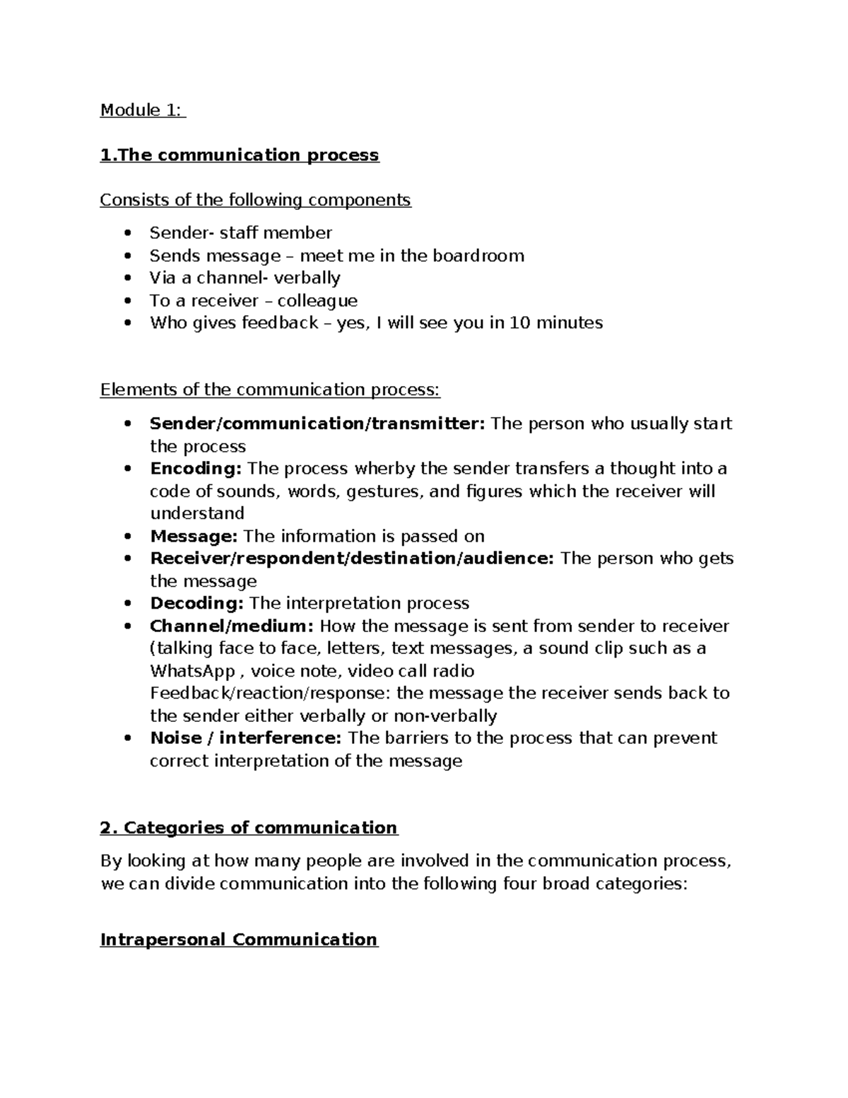Module 1 The communication process Consists of the following - Module 1 ...