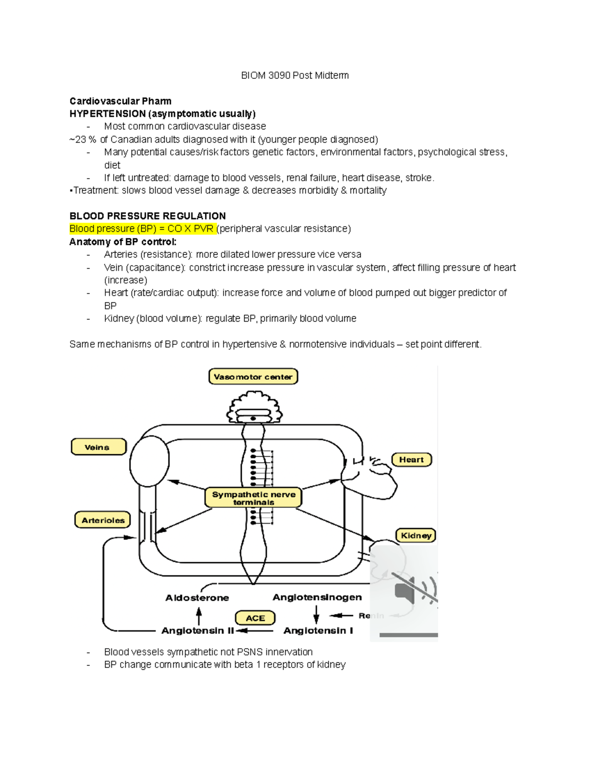 BIOM 3090 Post Midterm - BIOM 3090 Post Midterm Cardiovascular Pharm HYPERTENSION (asymptomatic ...