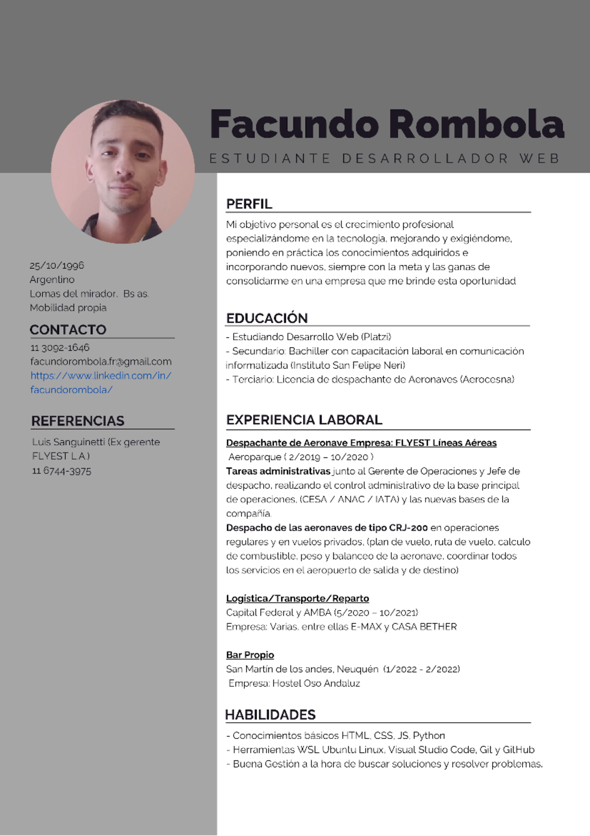 Curriculum Vitae Facundo Rombola - Filosofía social - Studocu