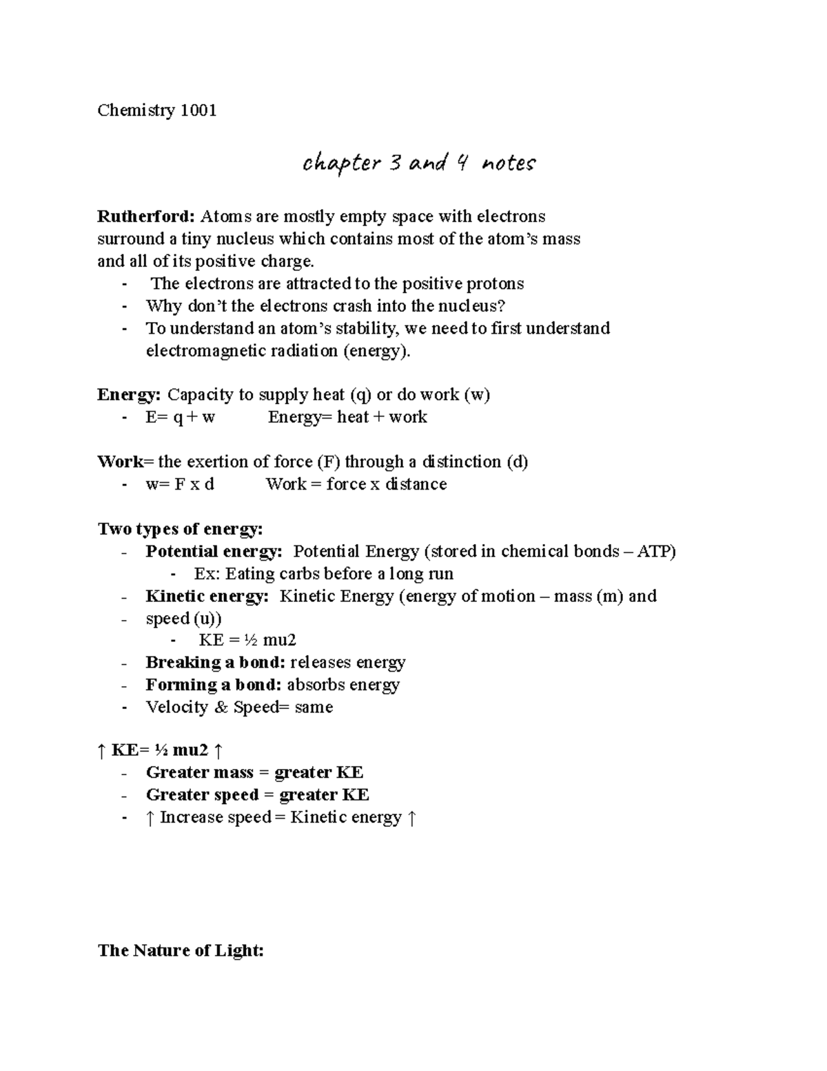 CHEM 1001 Chapters 3 and 4 Notes - Chemistry 1001 cat 3 an 4 no ...