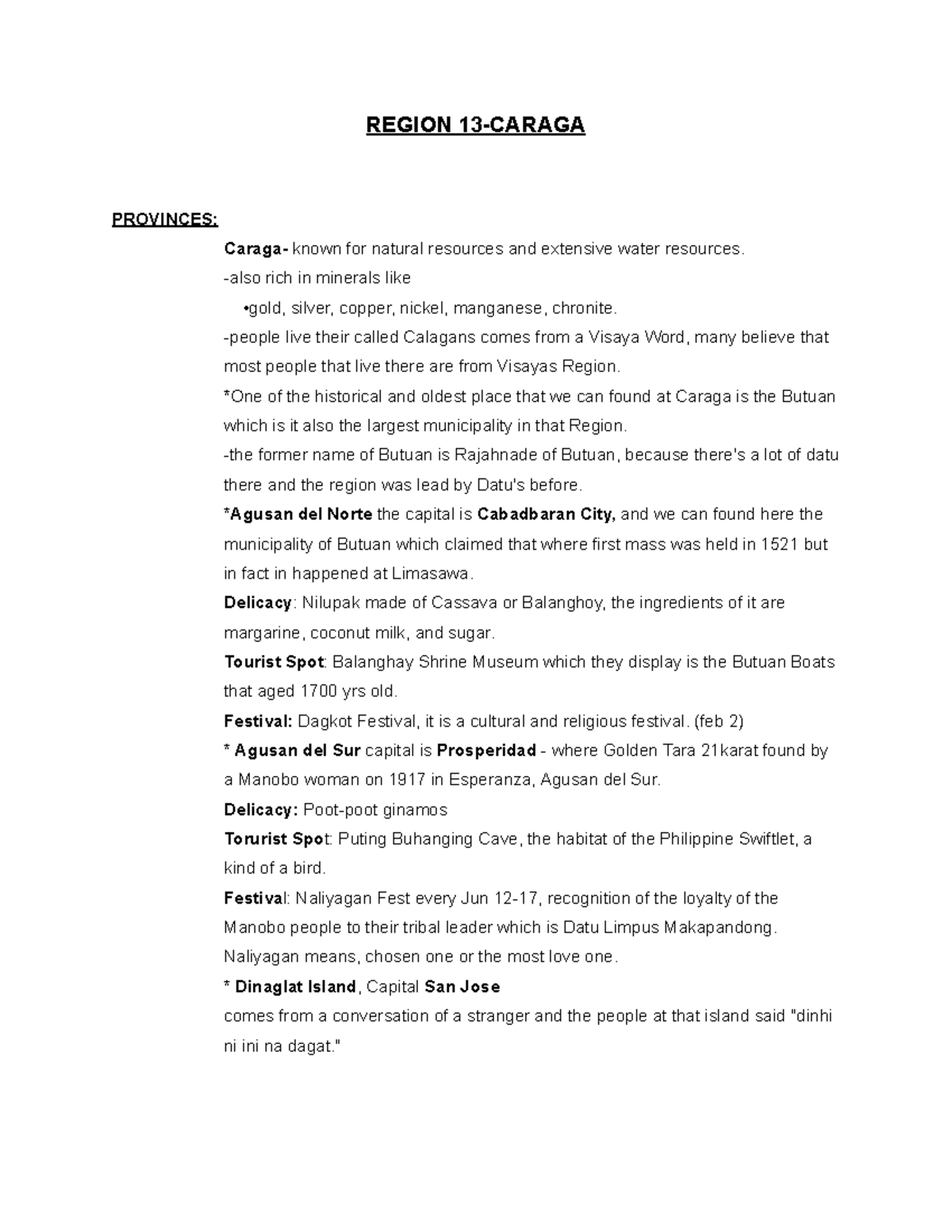 Region 13 - Caraga - This notes about the background and description of ...