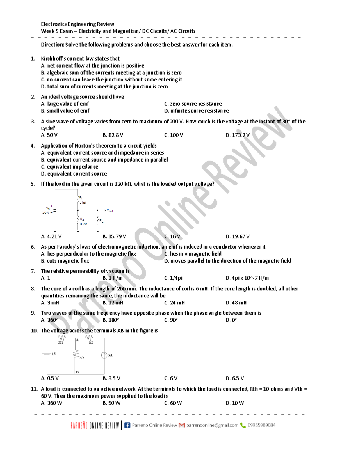 Week 5 Exam - Basic Electrical Engineering - COMPUTER ENGINEERING - Studocu