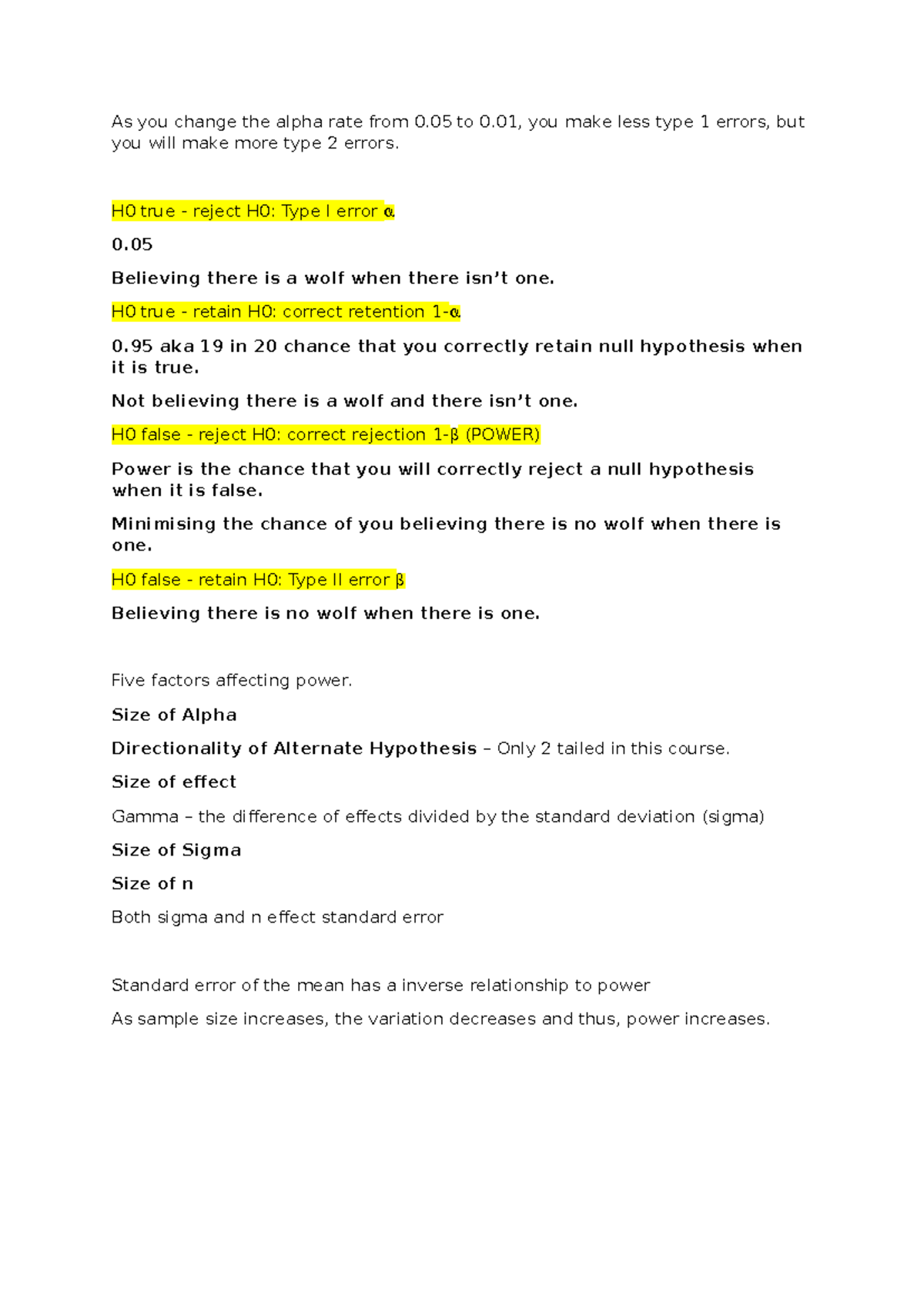 Power - As you change the alpha rate from 0 to 0, you make less type 1 ...