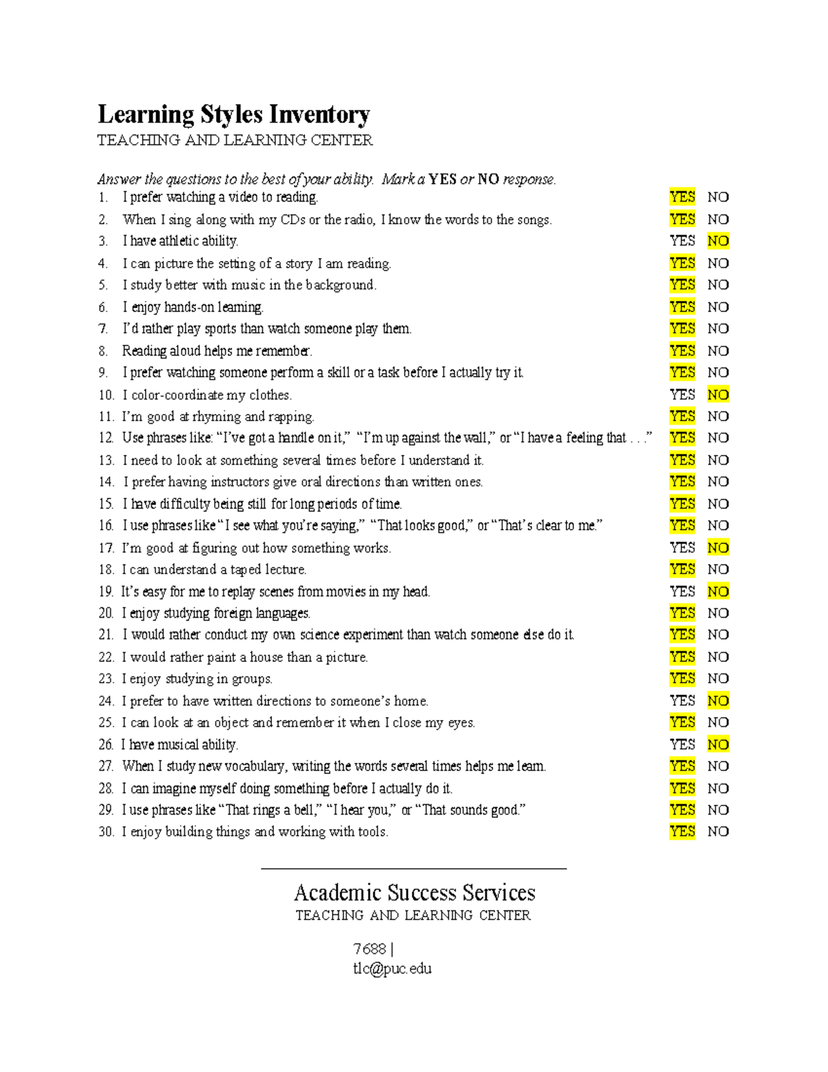 Appendix 1 (Learning Styles Inventory Topic 1) - Academic Success ...