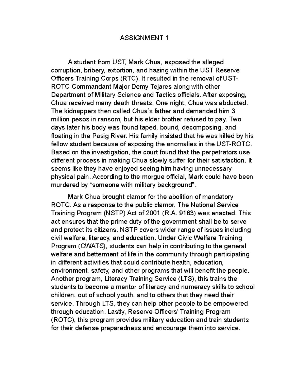 Assignment 1 - Directions: Look for the article in the internet about ...