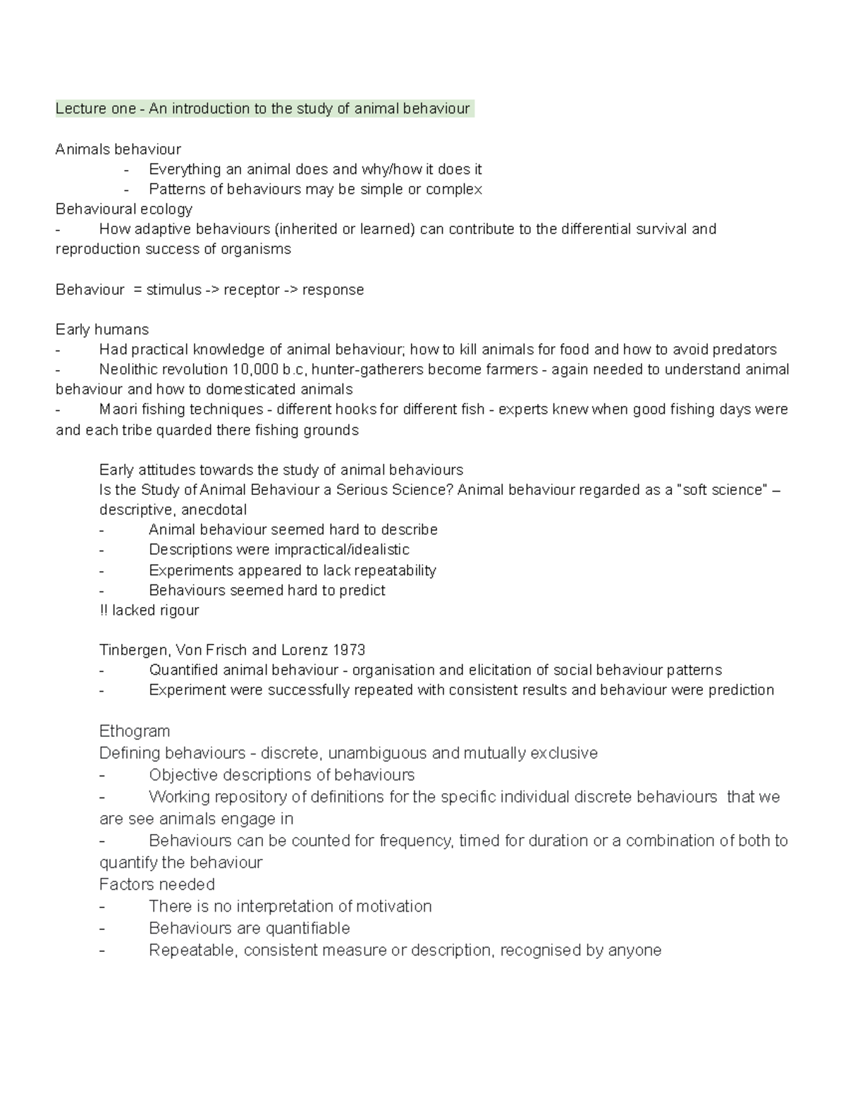 Module 6 - Animal behaviour - Lecture one - An introduction to the ...