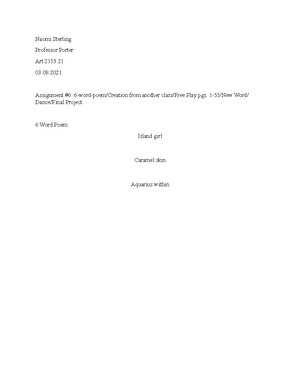 Art Assignment 8 - Naomi Sterling Professor Porter Art 2153. Assignment ...