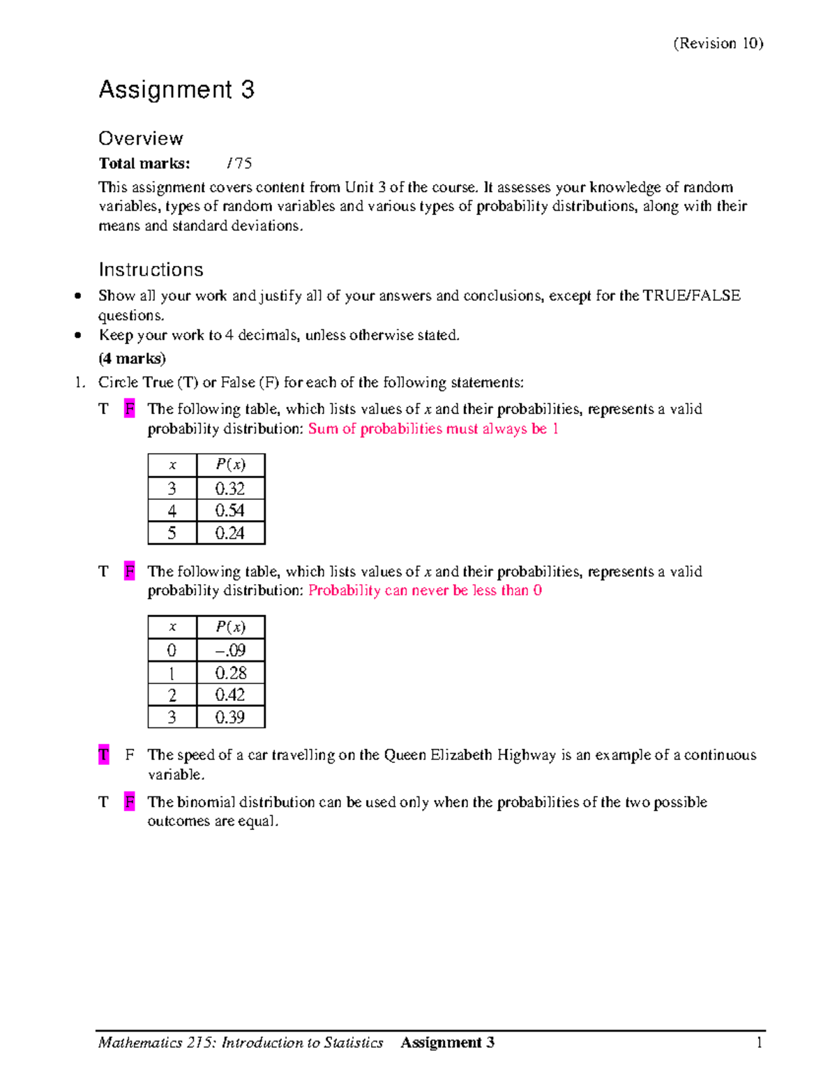Assignment 3 - math 215 - (Revision 10) Assignment 3 Overview Total ...