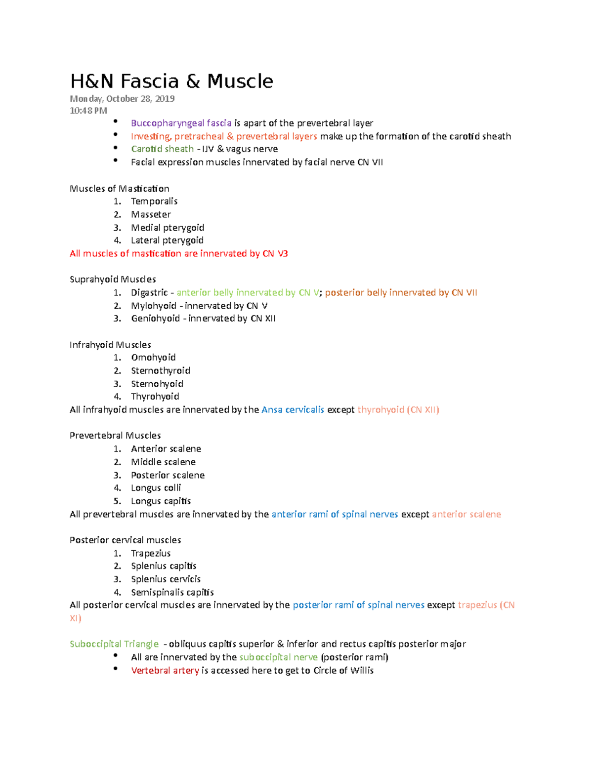 Head & Neck Muscle - H&N Fascia & Muscle Monday, October 28, 2019 10:48 ...