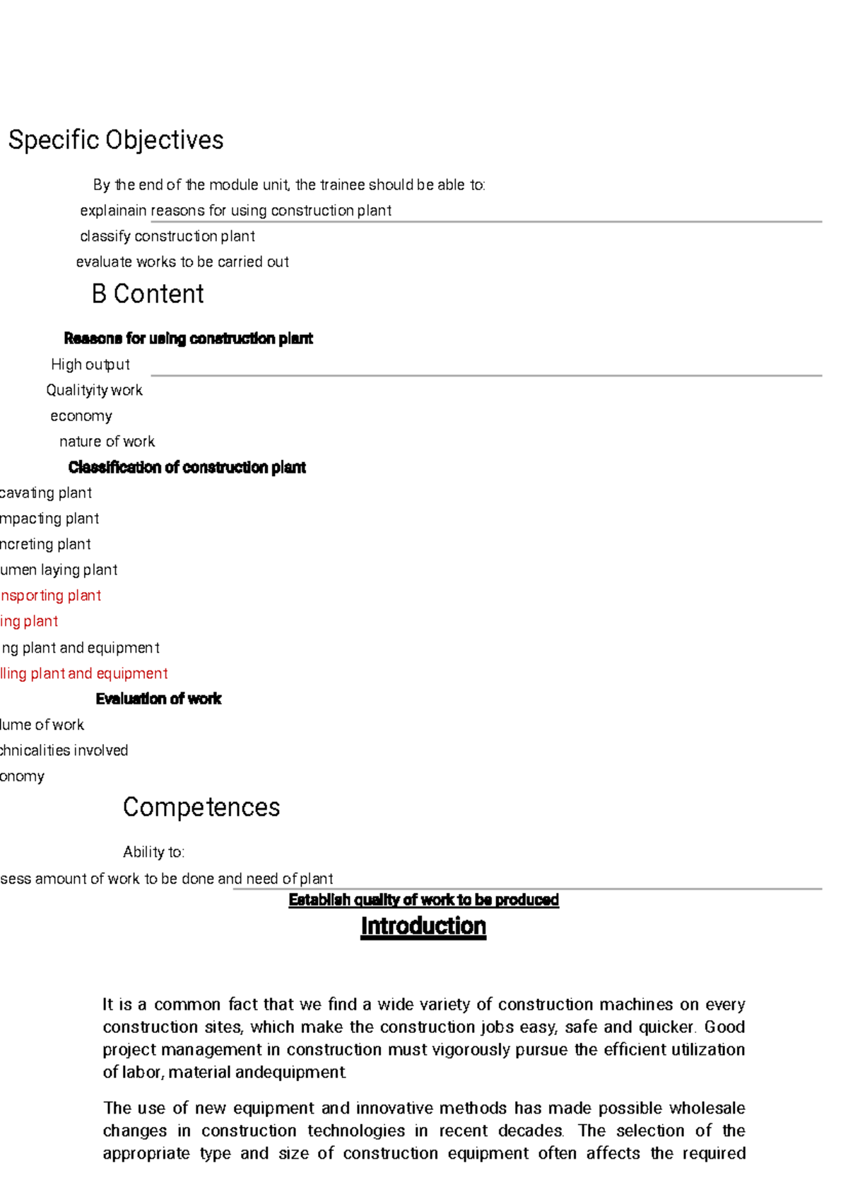 Construction notes - i like learning - Specific Objectives By the end ...