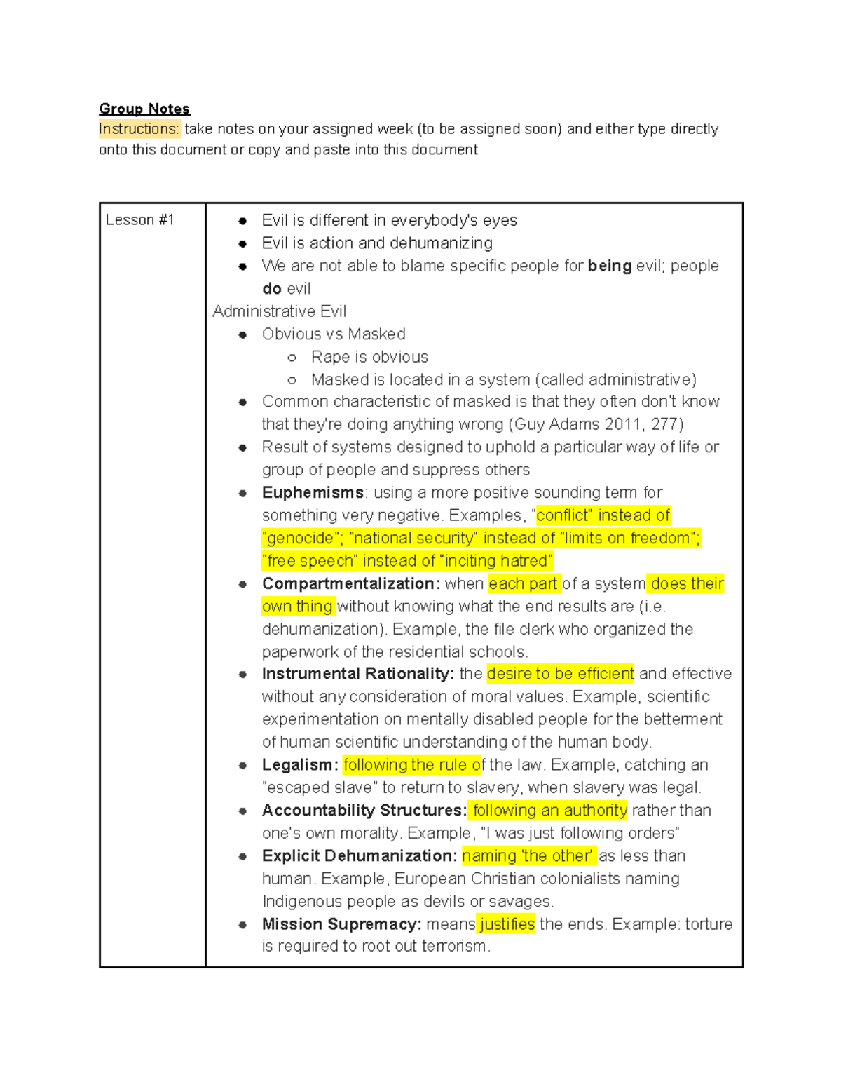 Evil & its symbols group notes - Group Notes Instructions: take notes ...