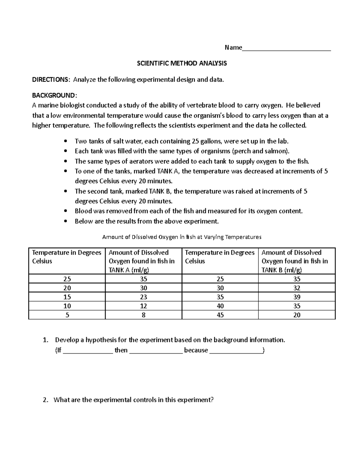 Scientific Method Analysis fish experiment modified - Name ...