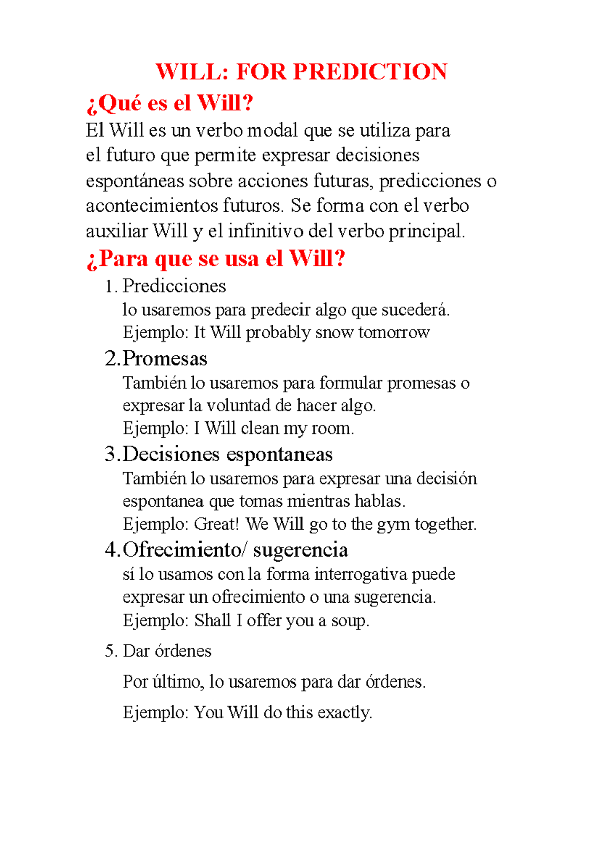 DIA DEL Logro Ingles EN Español - WILL: FOR PREDICTION ¿Qué es el Will ...