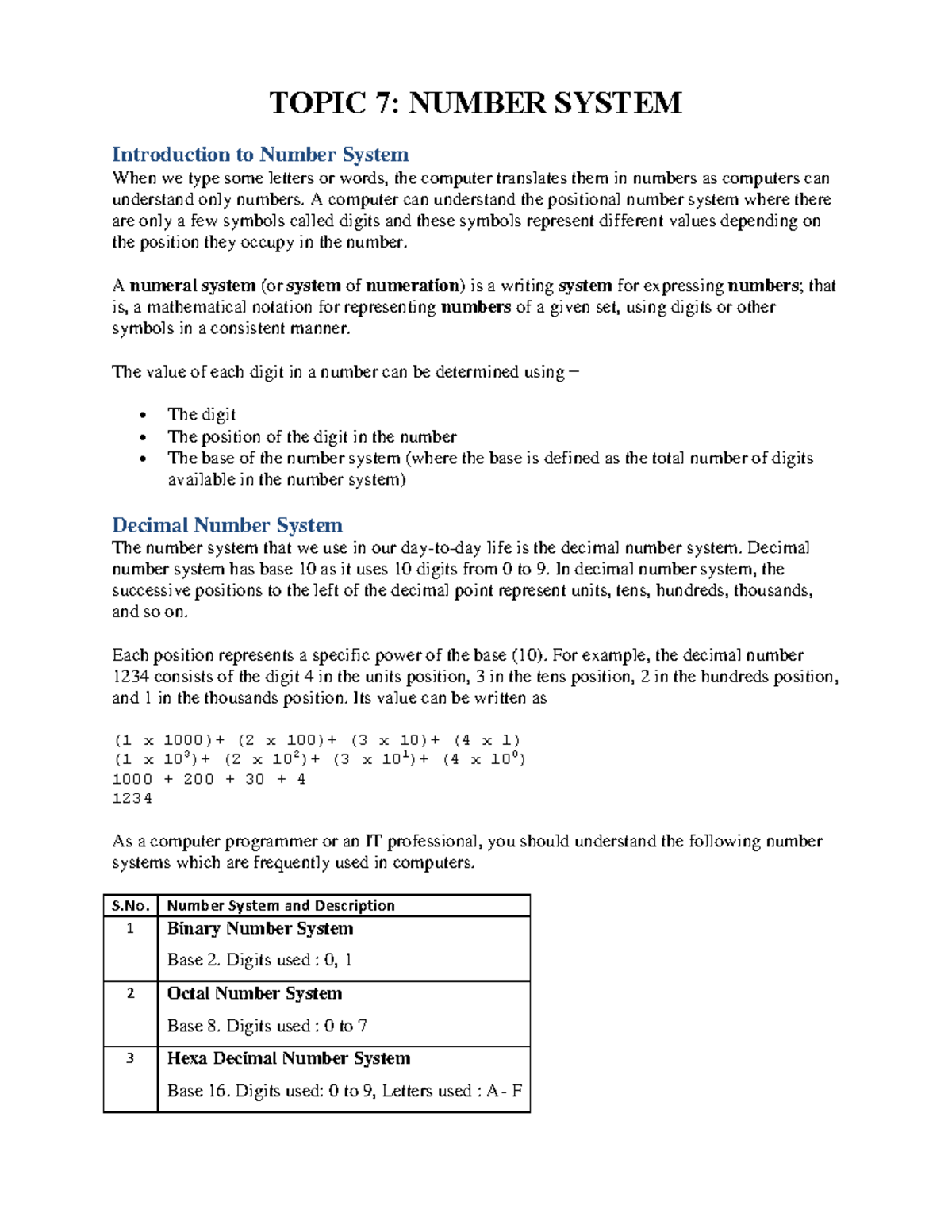 Basic Electronics Numbered systems, Emerging trends - TOPIC 7: NUMBER ...