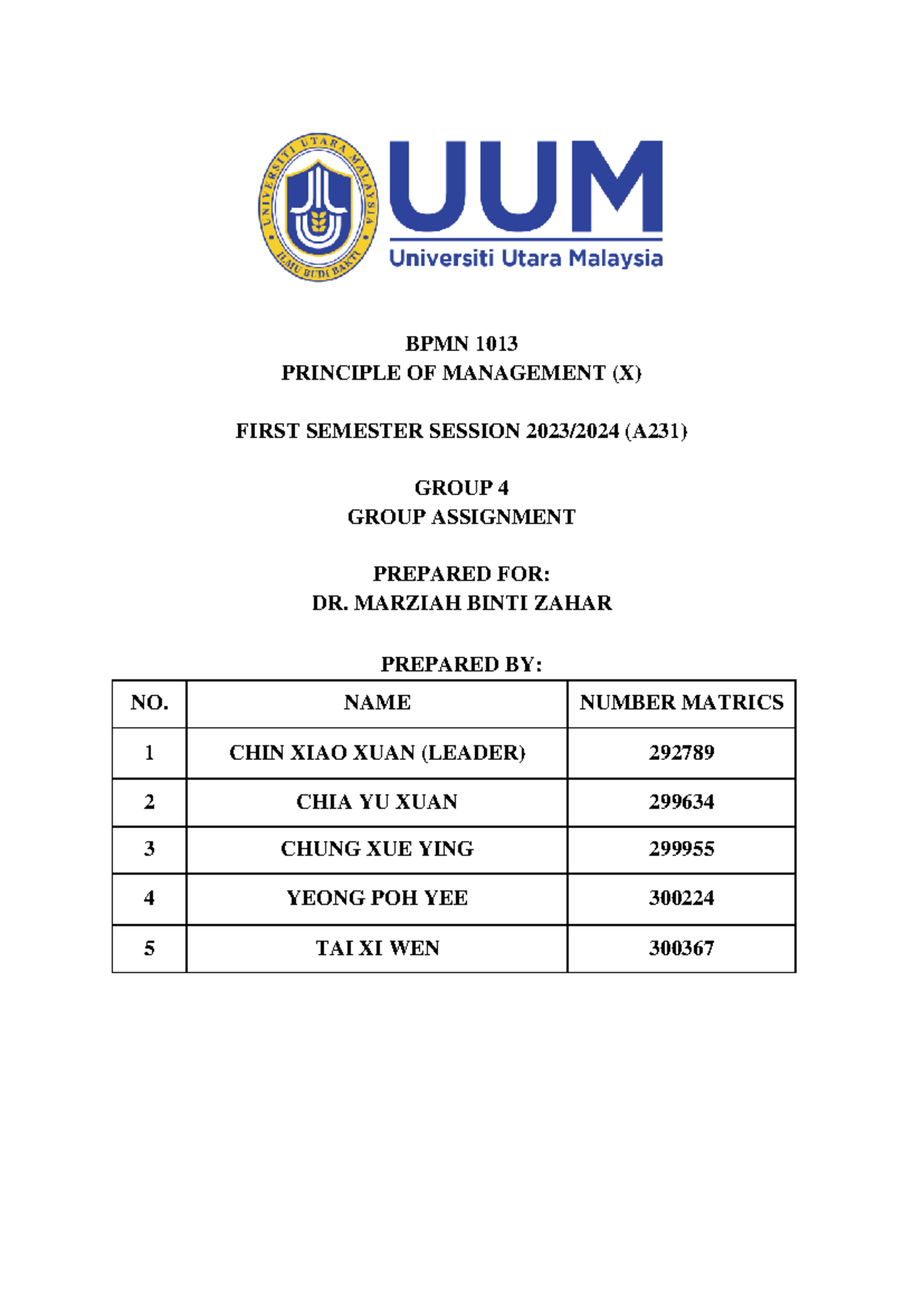 BPMN 1013 Group Assignment Group 4 - BPMN 1013 PRINCIPLE OF MANAGEMENT (X) FIRST SEMESTER ...