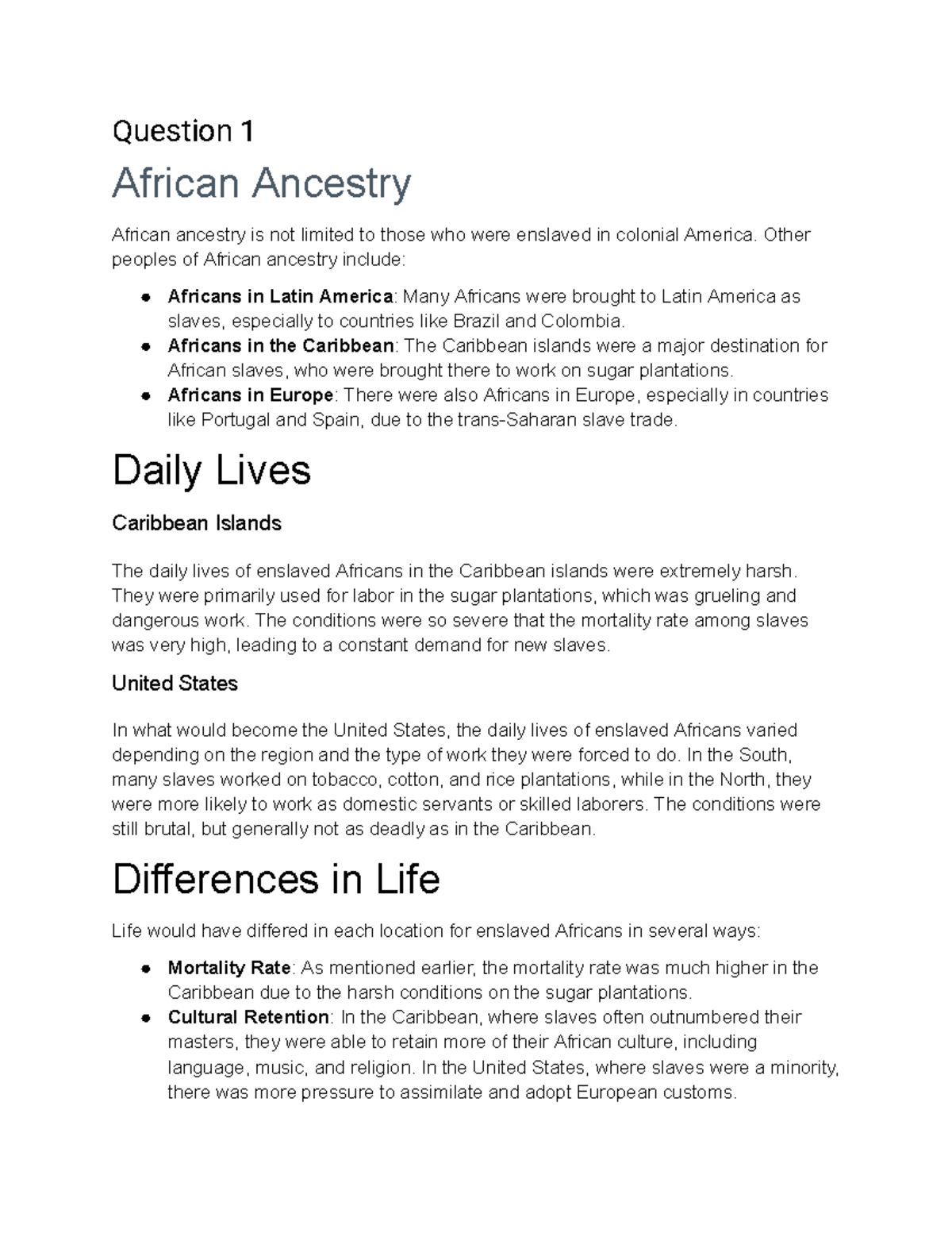 Unit 3 African Ancestral History Critical Thinking Questions - Question ...