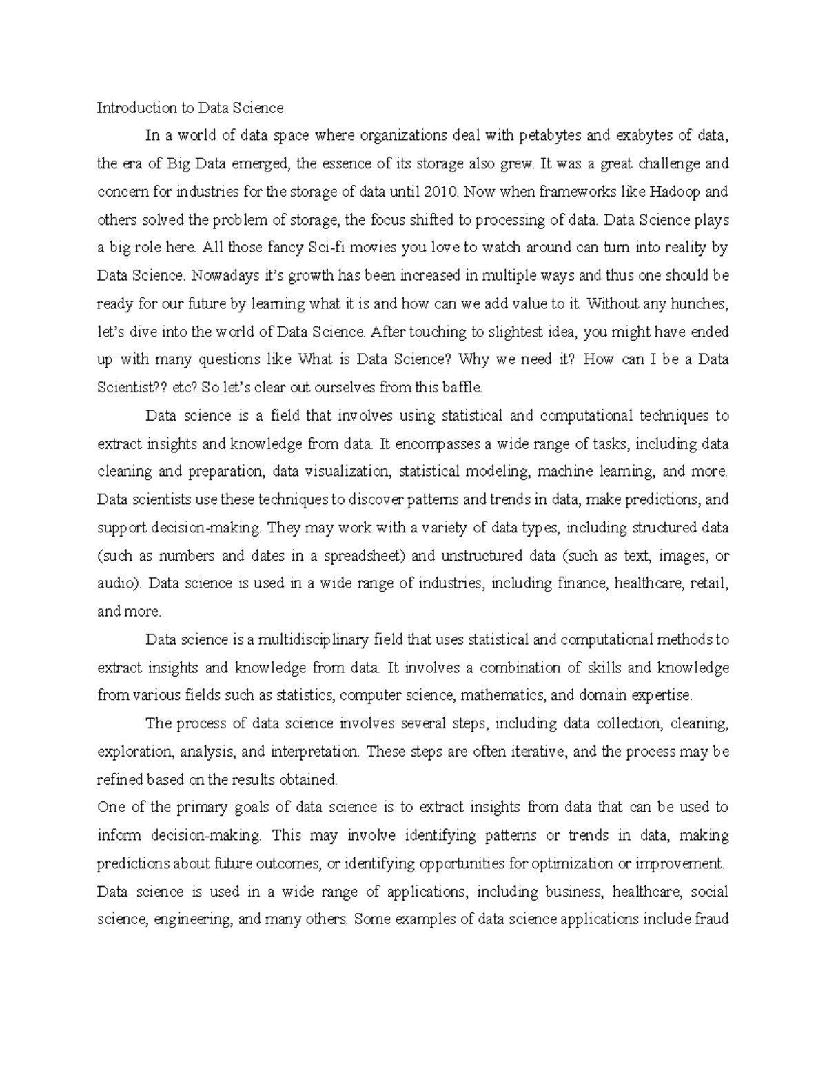 Introduction Data science Study material 1 - Introduction to Data Science In a world of data ...