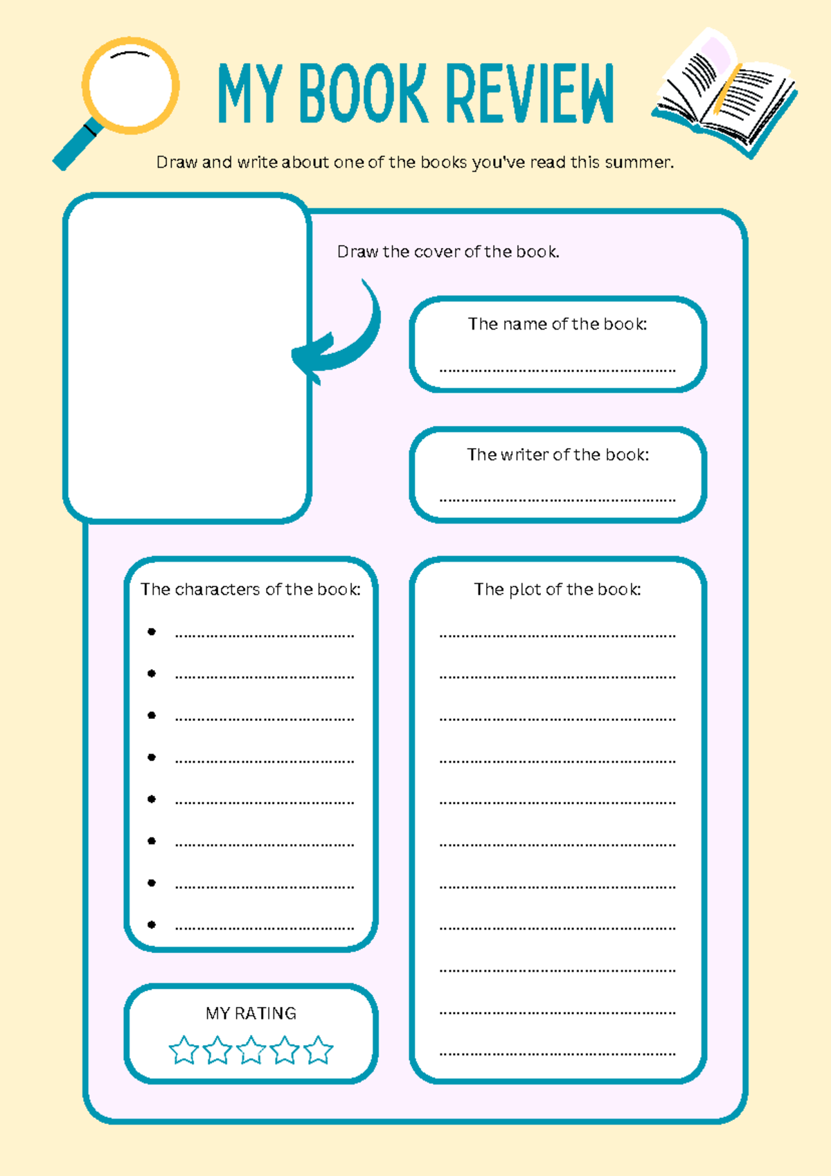 Grade Three - Book Review Worksheet - MY RATING MY BOOK REVIEW Draw and ...