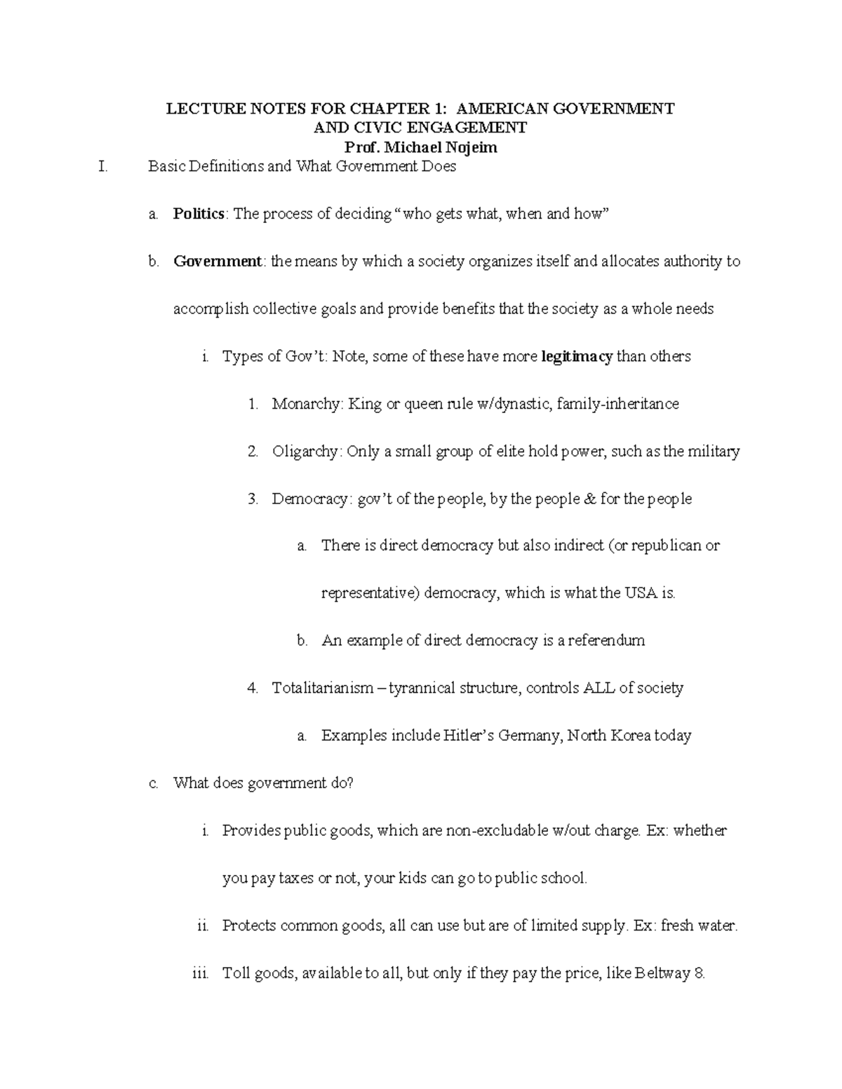 Chapter 1 American Government-1-1 - LECTURE NOTES FOR CHAPTER 1 ...