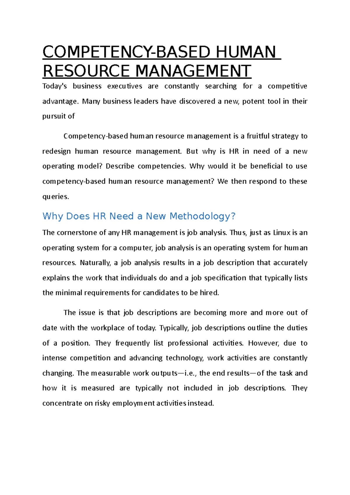 Competency- Based Human Resource Management - COMPETENCY-BASED HUMAN RESOURCE MANAGEMENT Today's ...