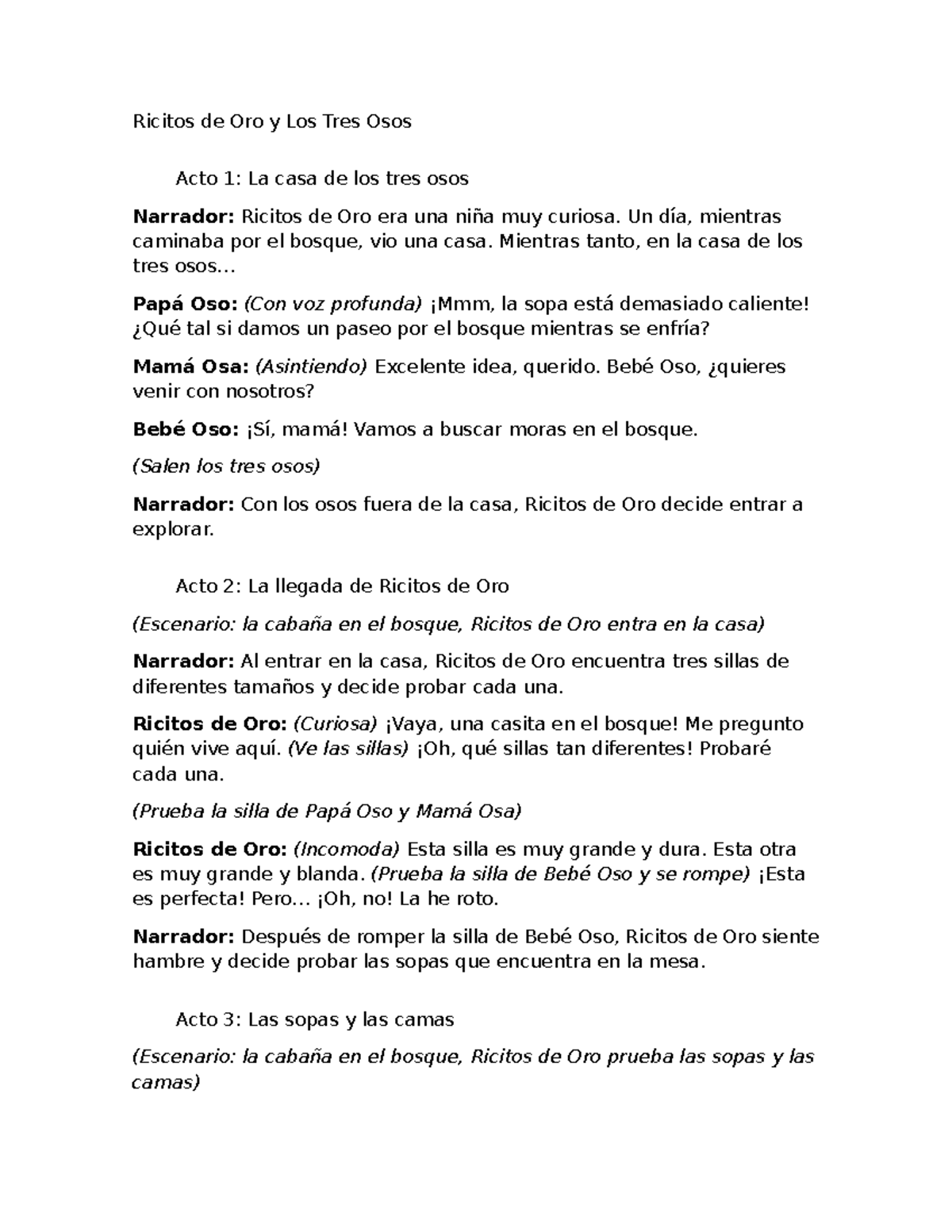 OBRA DE Teatro Ricitos DE ORO - Ricitos de Oro y Los Tres Osos Acto 1 ...