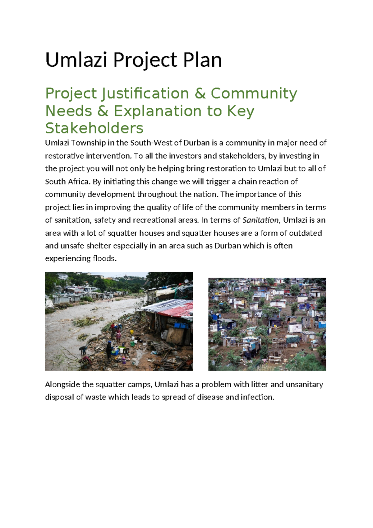 Umlazi Project Plan - Umlazi Project Plan Project Justification ...