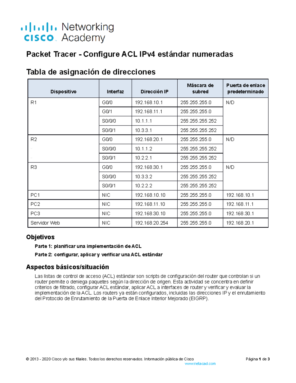 5.1.8 Packet Tracer - Configure Numbered Standard IPv4 ACLs - Packet Tracer - Configure ACL IPv4 ...