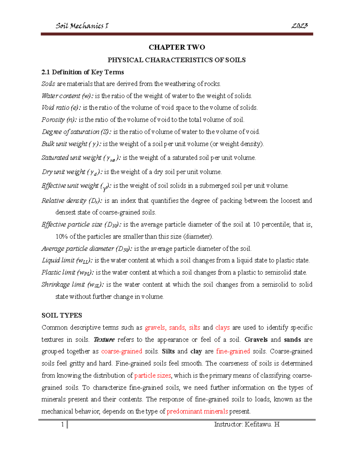Chapter 2 - Physical characteristics of soils - CHAPTER TWO PHYSICAL ...