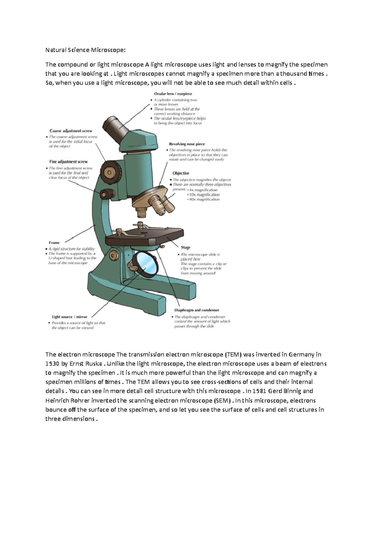 The microscope - Natural Science Microscope: The compound or light ...