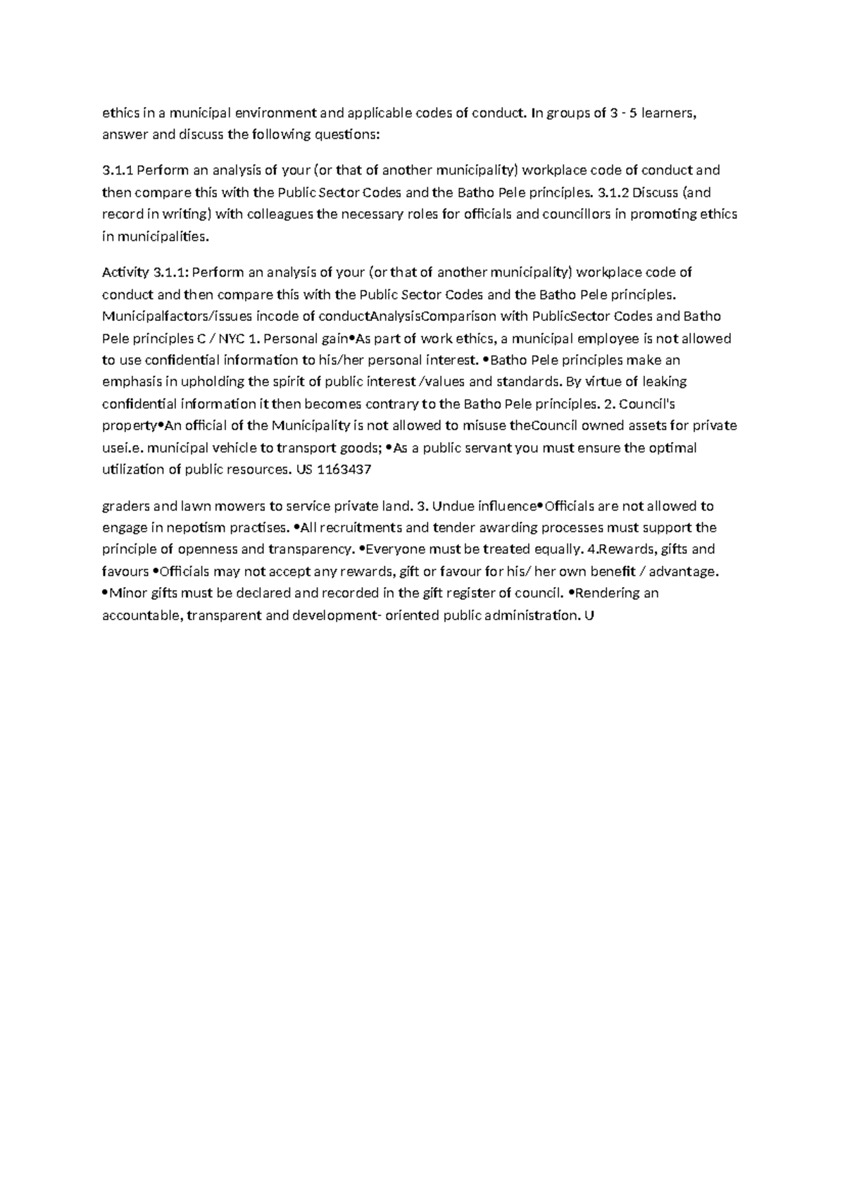 Ethics in a municipal environment and applicable codes of conduct - In ...