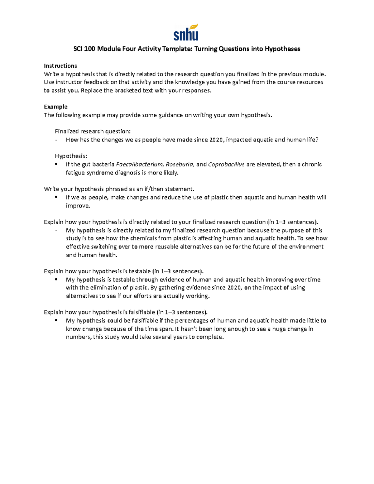 Module 4- Activity - SCI 100 Module Four Activity Template: Turning ...