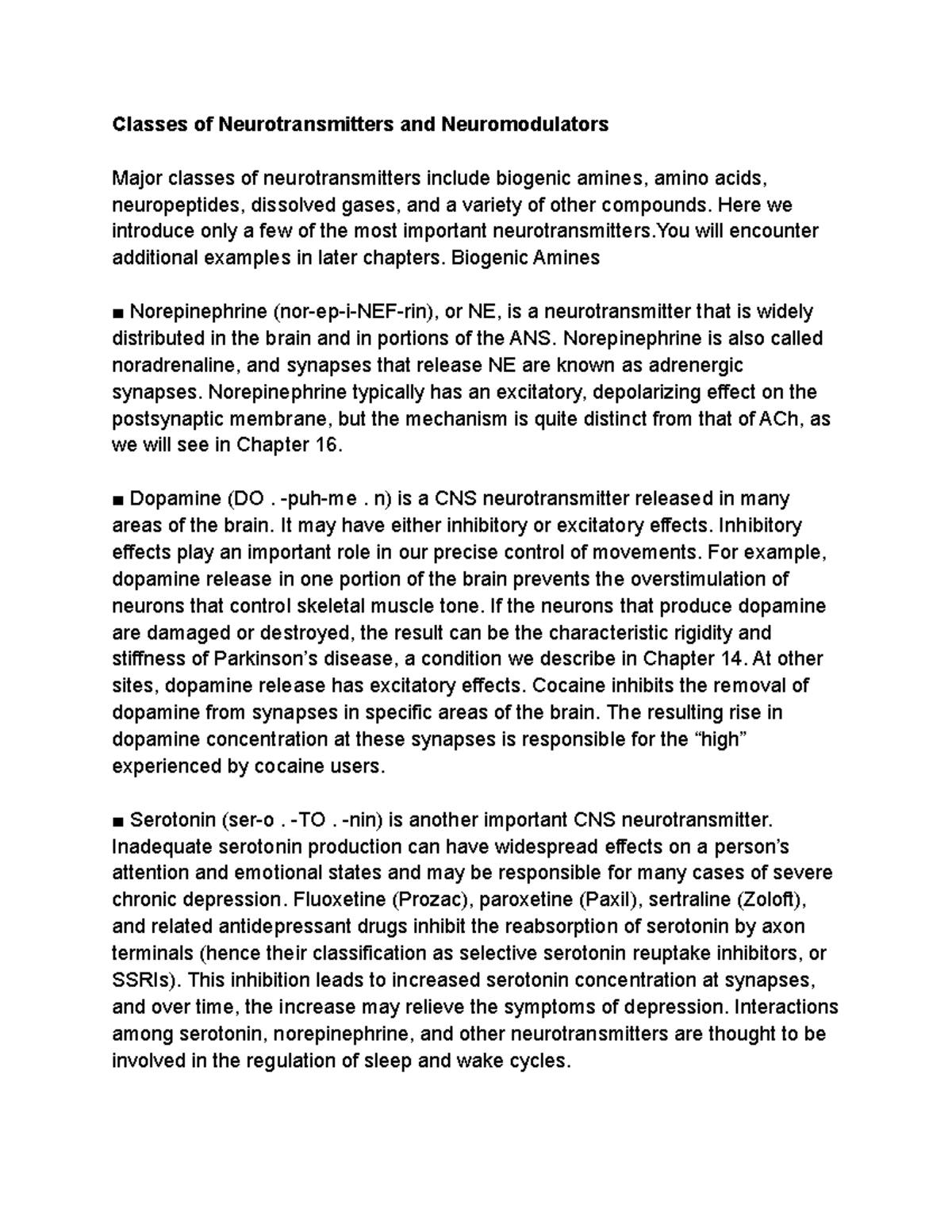Classes of Neurotransmitters and Neuromodulators - Here we introduce ...