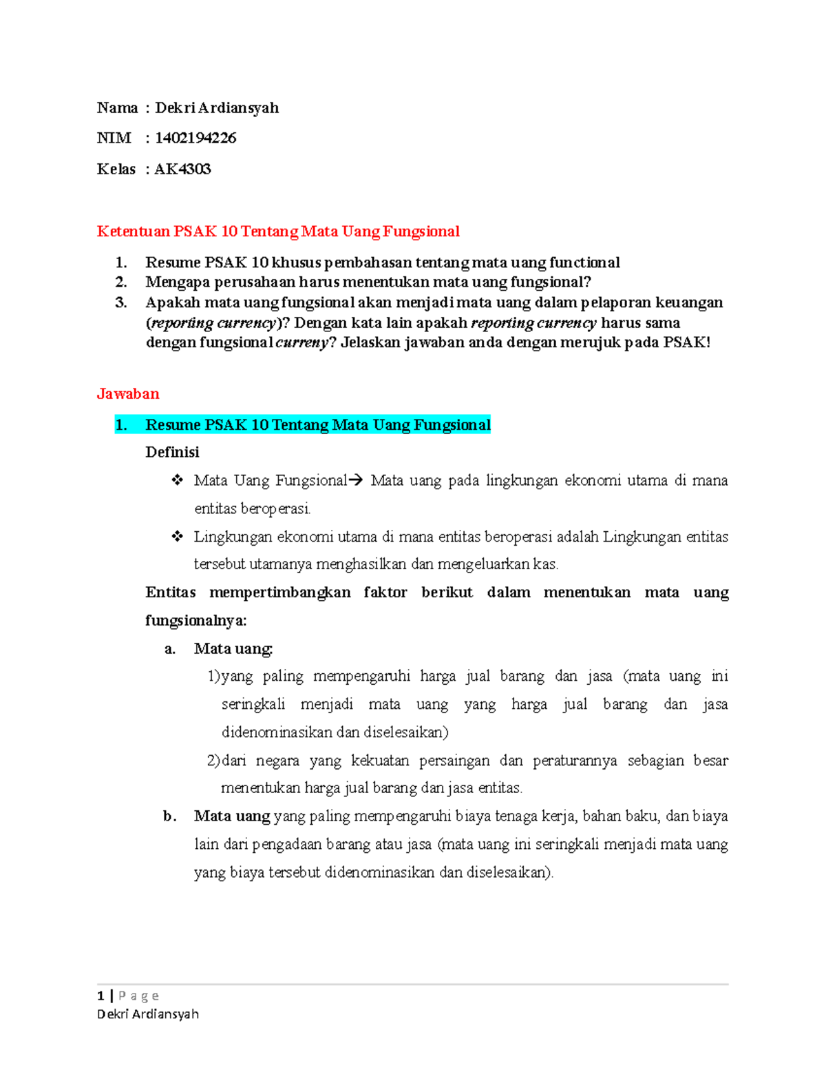 Ketentuan PSAK 10 Tentang Mata Uang Fungsional - Nama : Dekri ...