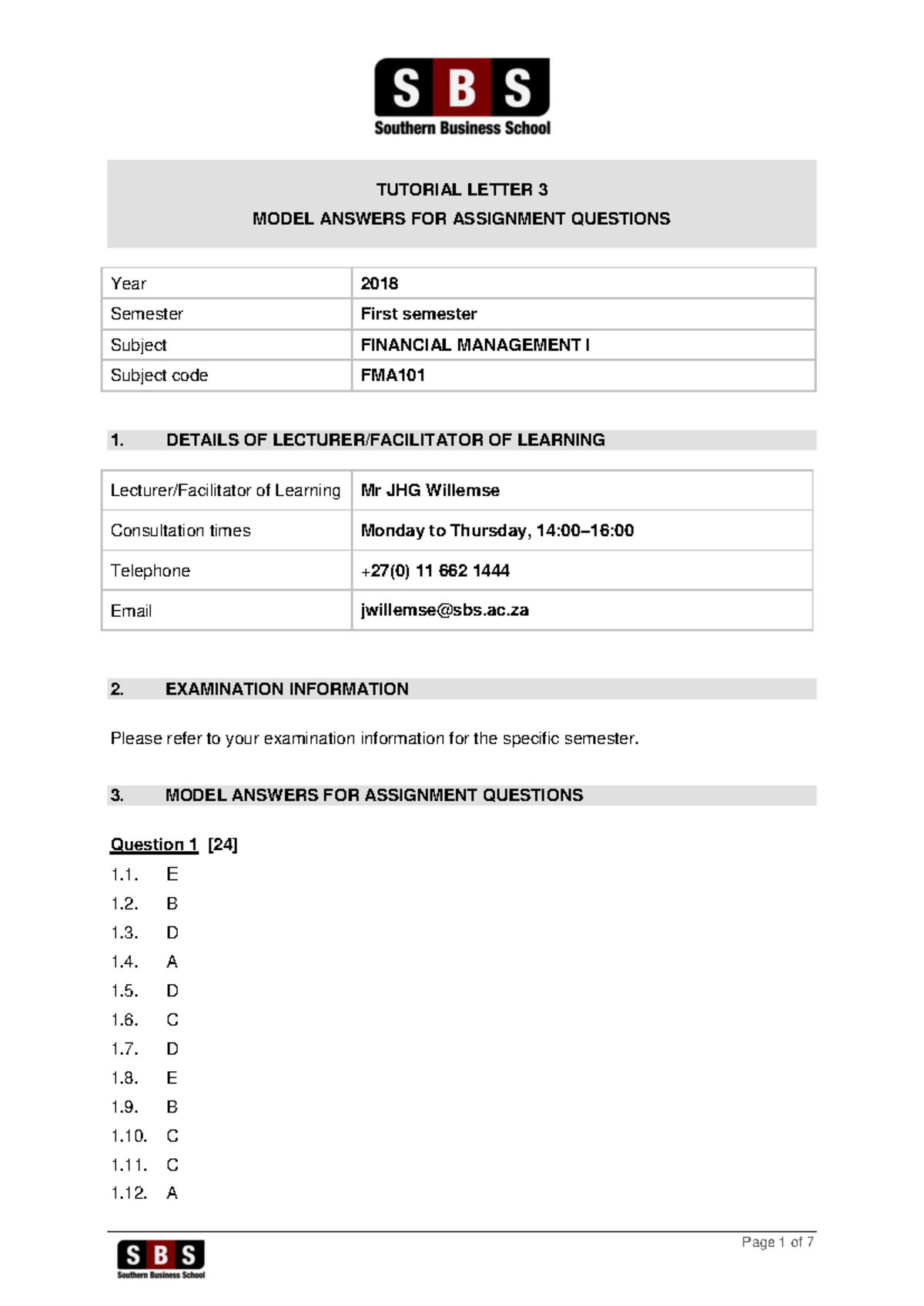 FMA101 2018 01 TL03 - N/A - TUTORIAL LETTER 3 MODEL ANSWERS FOR ...