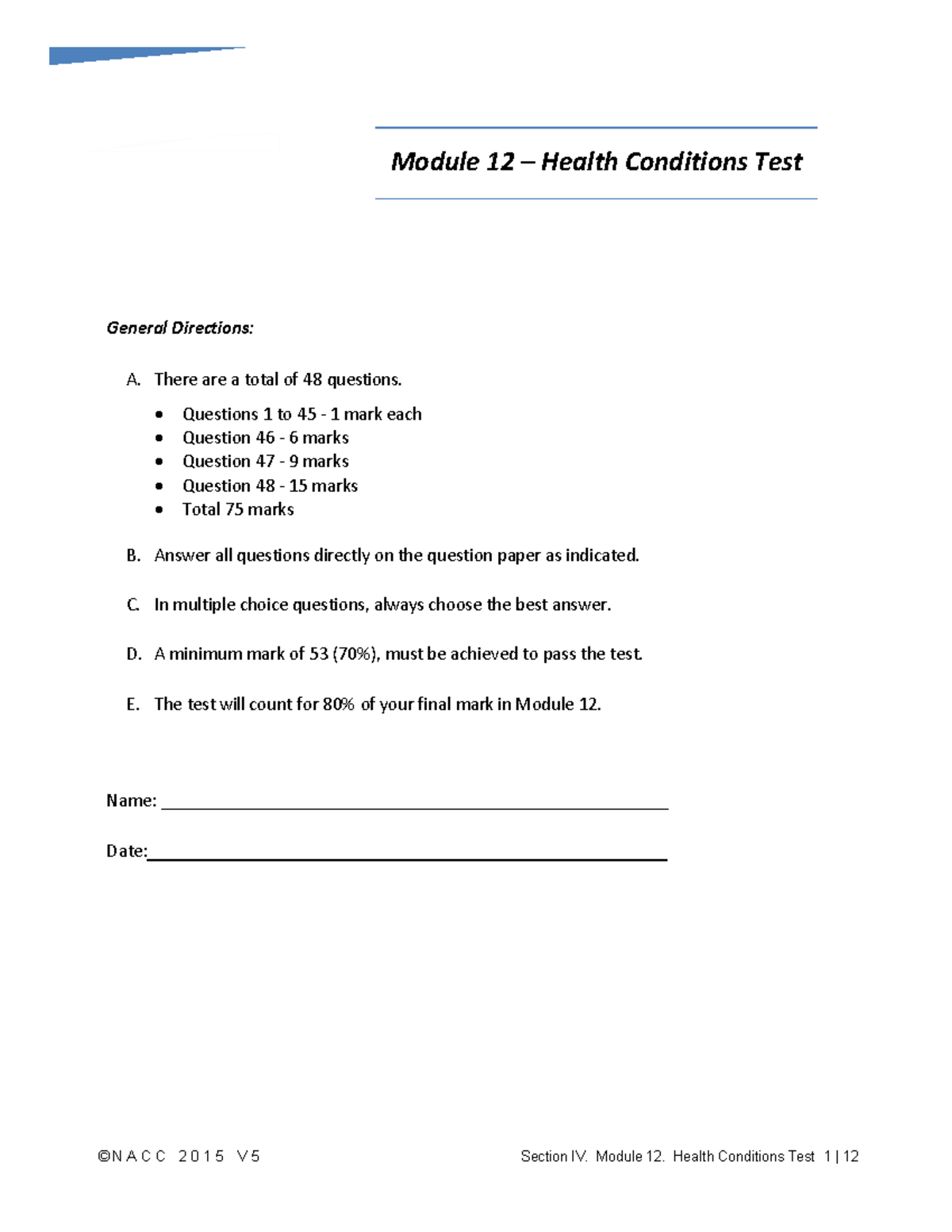 IV-13 Test - Module 12 Health Conditions - Module 12 – Health ...